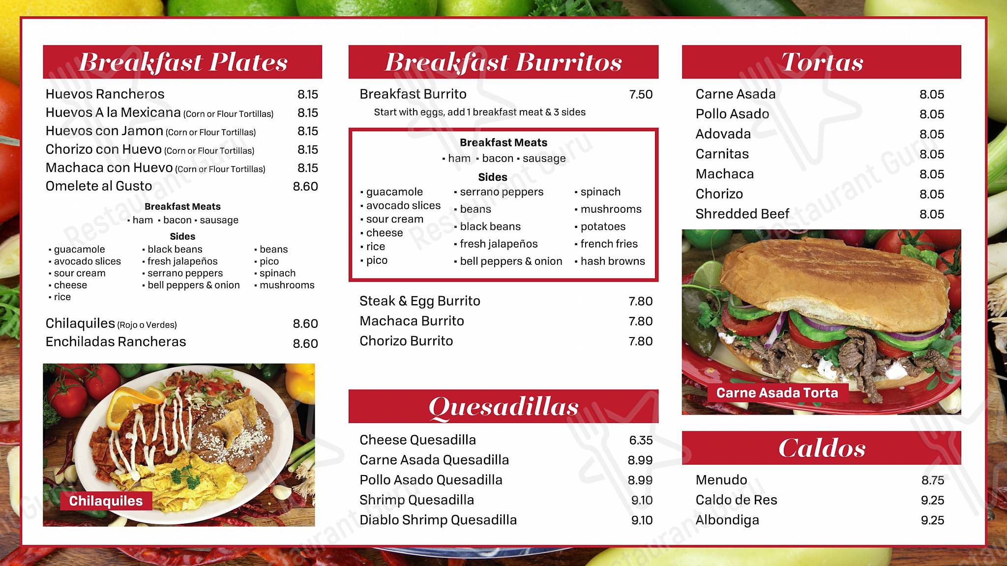 Menu at Palmitos Mexican Eatery restaurant, San Diego