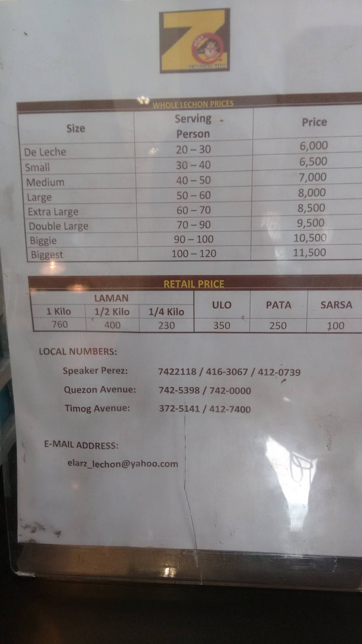 Menu at Pambansang Lechon restaurant, Quezon City, 19 Quezon Ave Cor. D ...