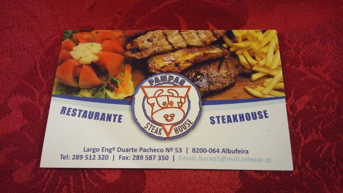 Menu at Pampas Steakhouse, Albufeira