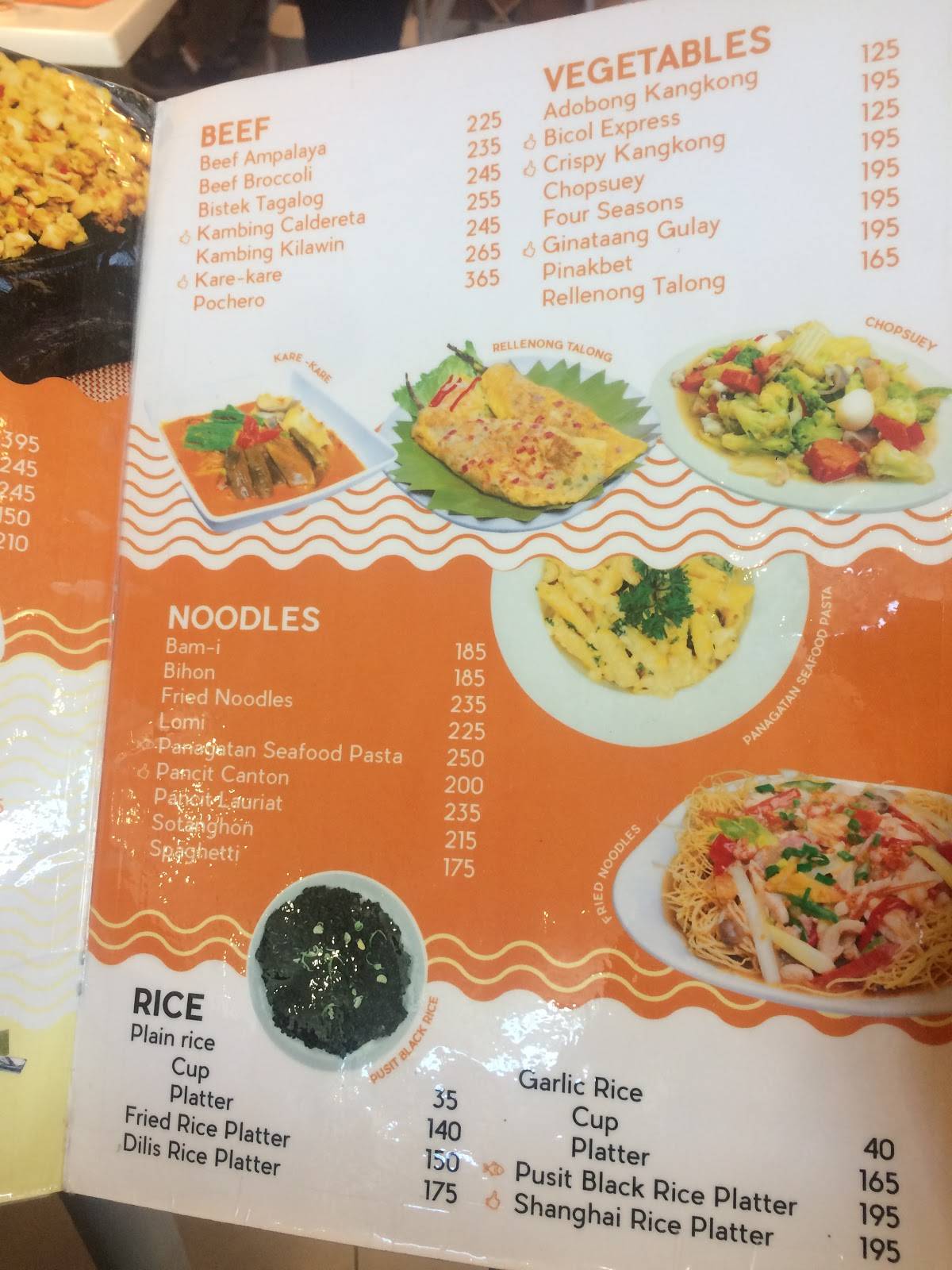 Menu at Panagatan Restaurant, Cagayan de Oro, FJ4F+M5R