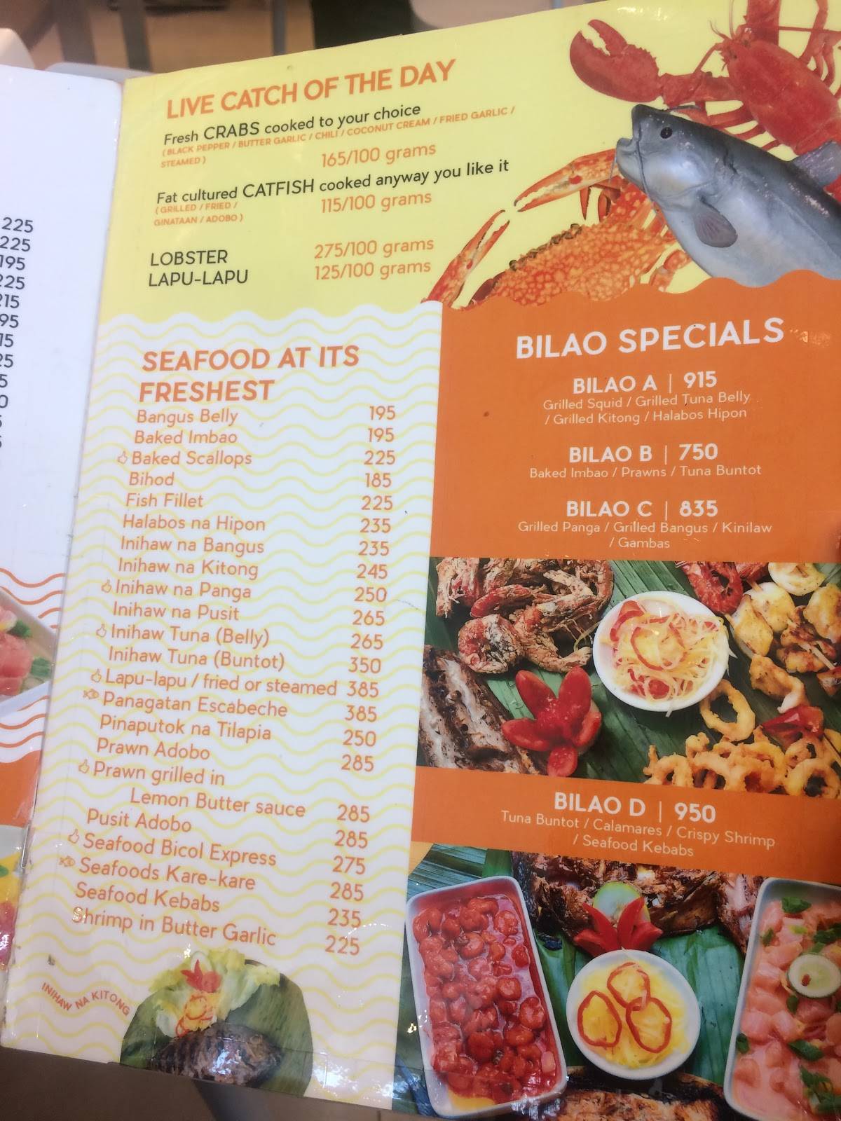 Menu at Panagatan Restaurant, Cagayan de Oro, FJ4F+M5R