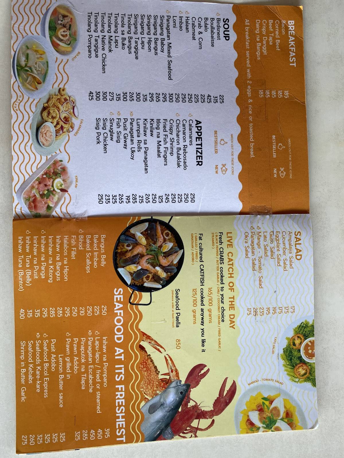 Menu at Panagatan Seafood Restaurant, Opol, GHCF+JQX