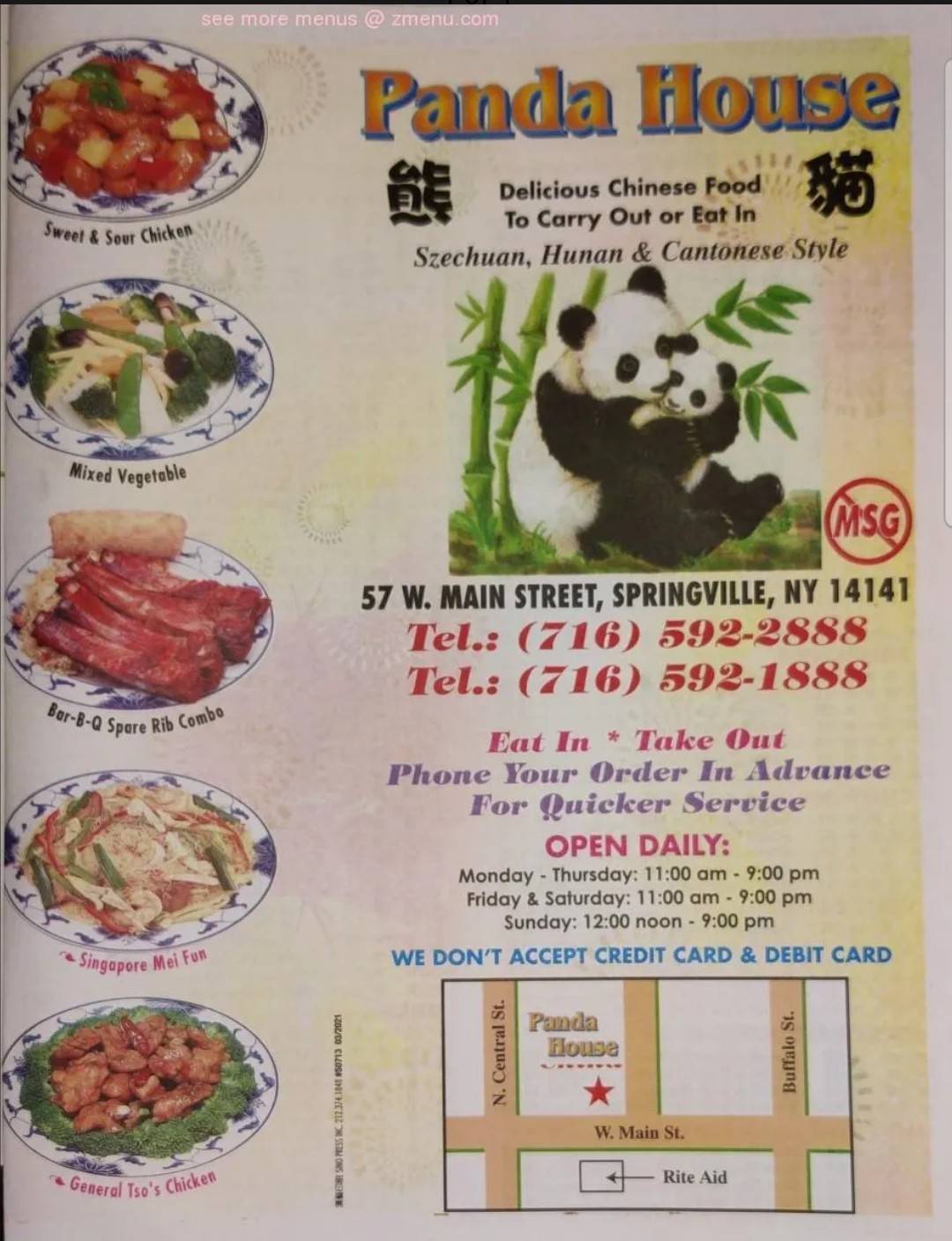 Menu at Panda House restaurant, Springville