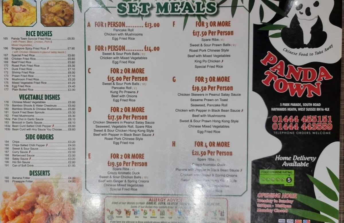Menu at Panda Town fast food, Haywards Heath