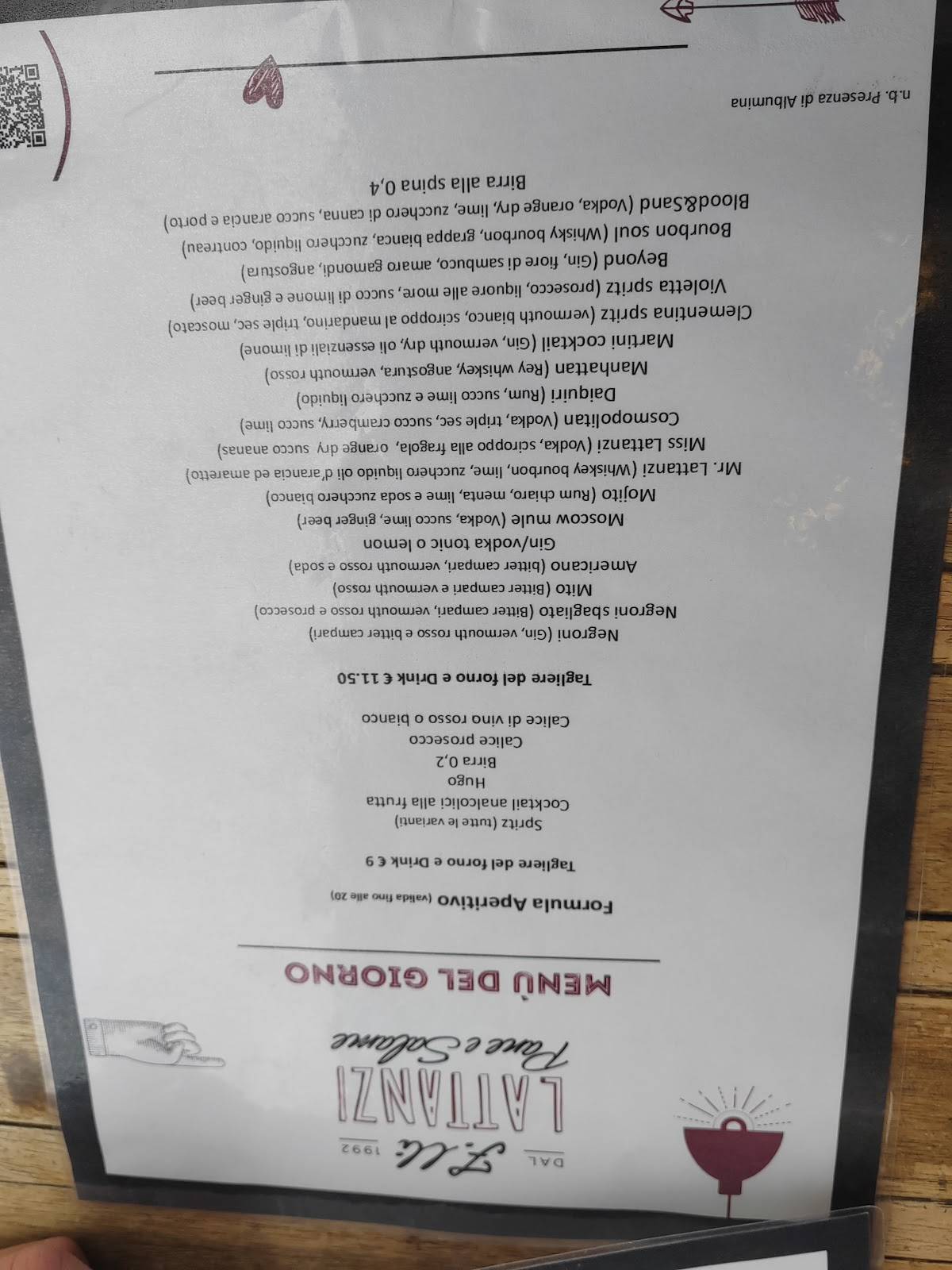 Menu at Pane E Salame - F.lli Lattanzi restaurant, Rome, Via di ...