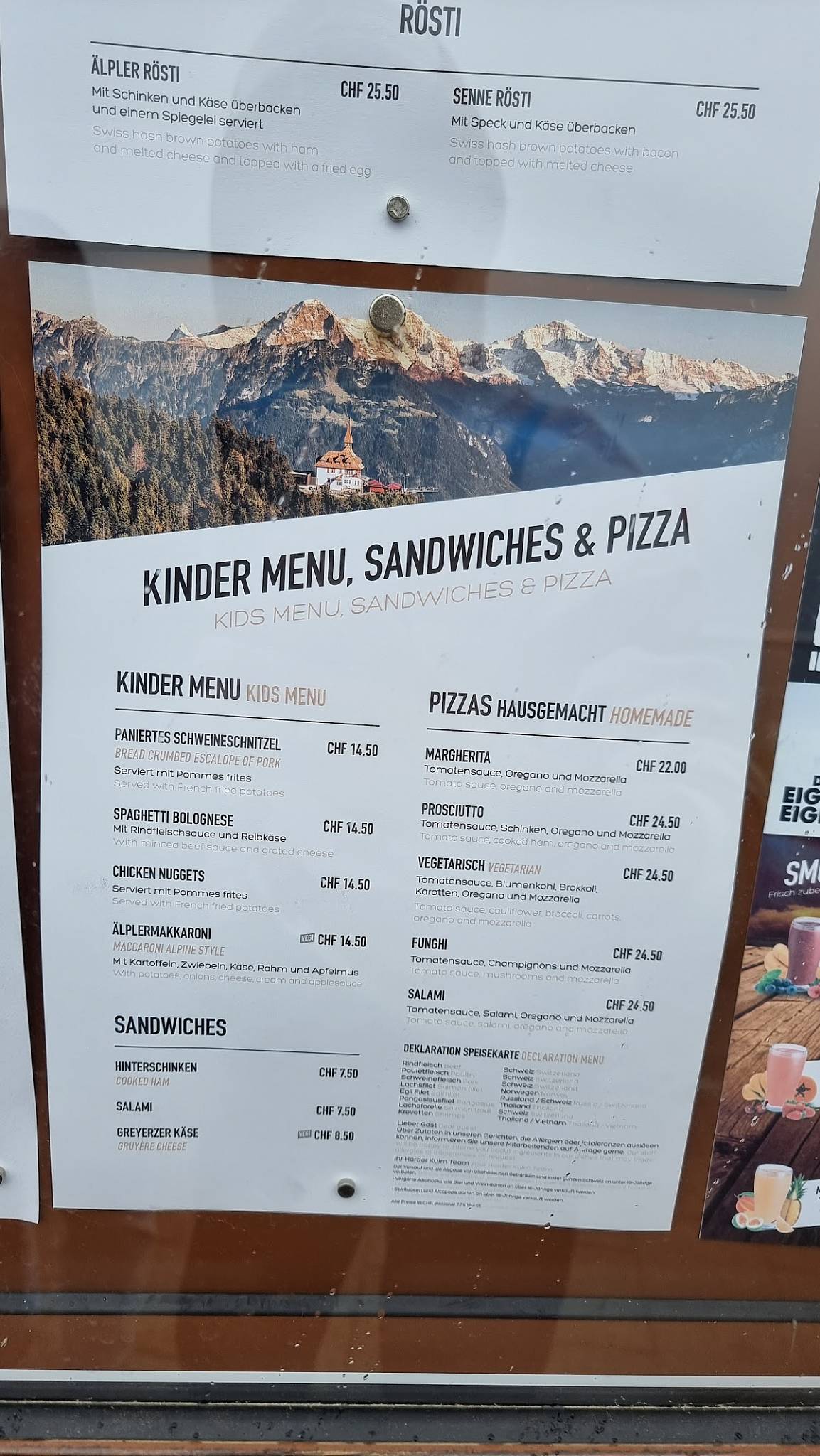 Menu at Panorama Restaurant Harder Kulm, Interlaken