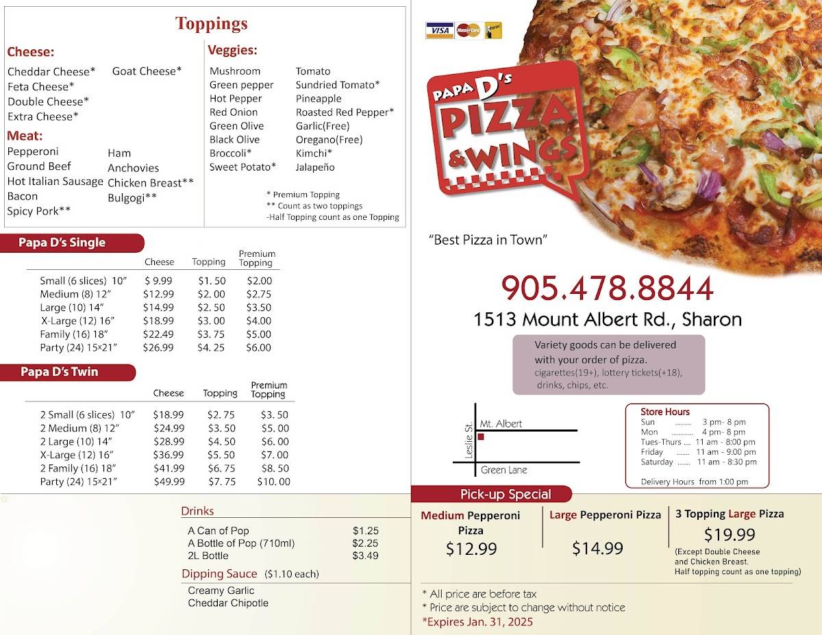 Menu at Papa D's Pizza & Variety pizzeria, East Gwillimbury