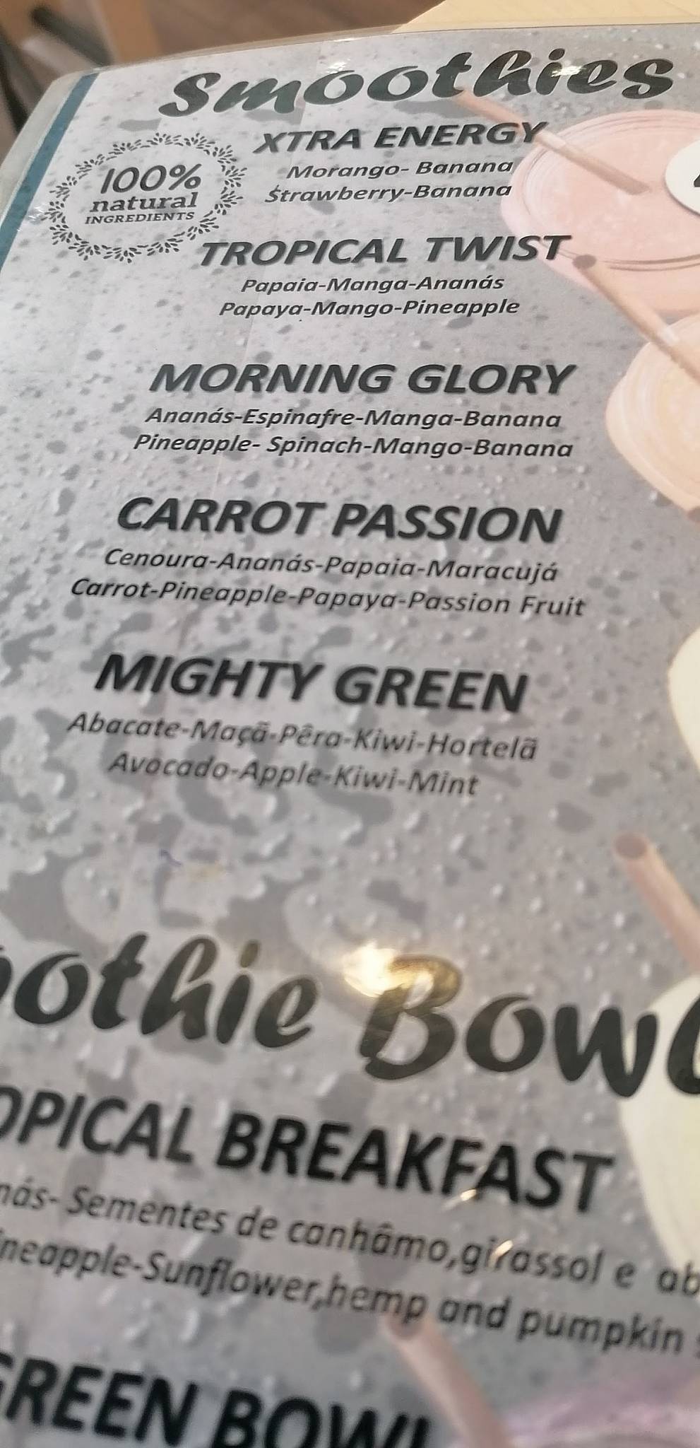 Menu at Papaya restaurant, Faro