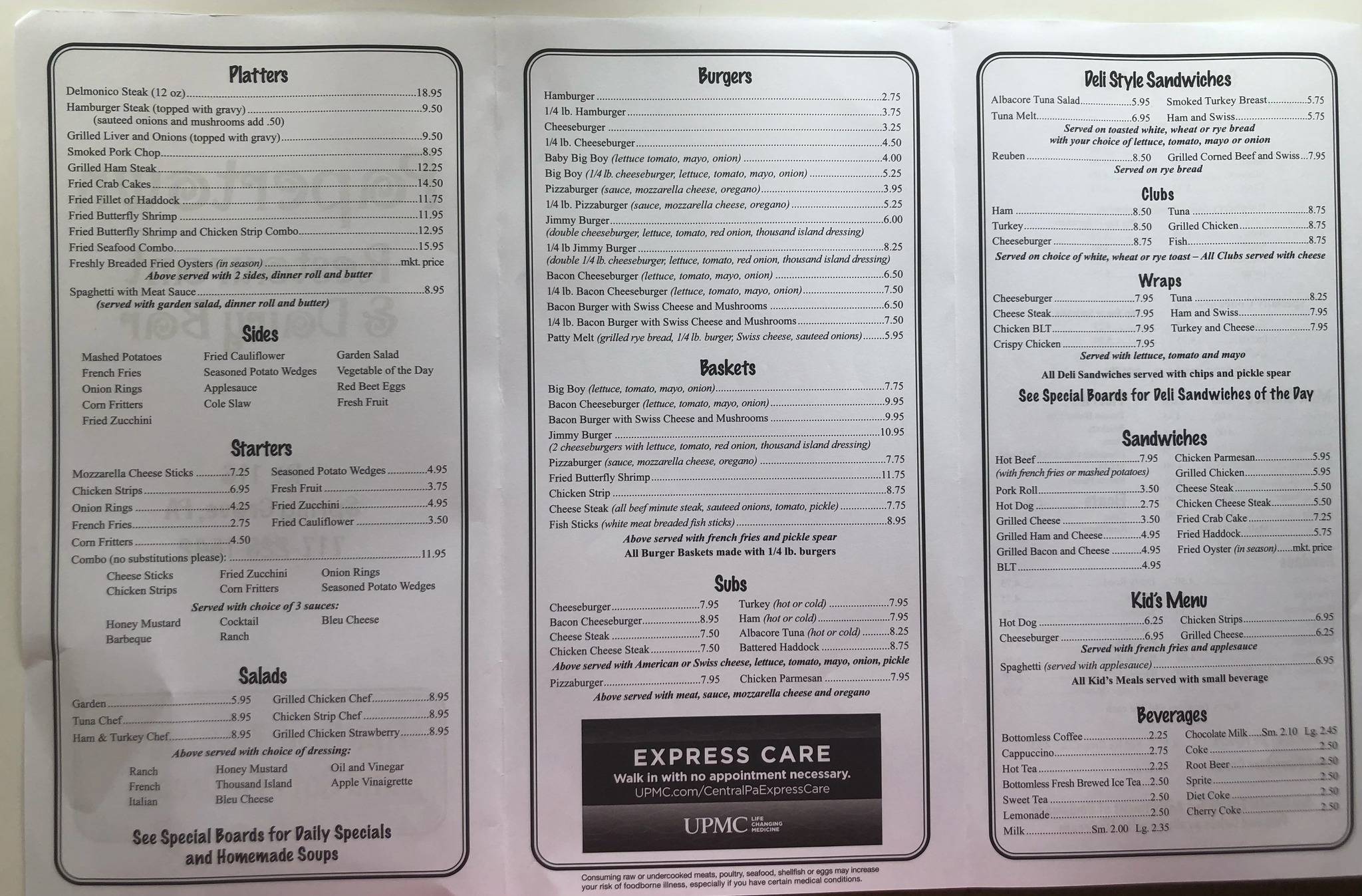 Menu at Papertown Dairy Bar & Restaurant, Spring Grove