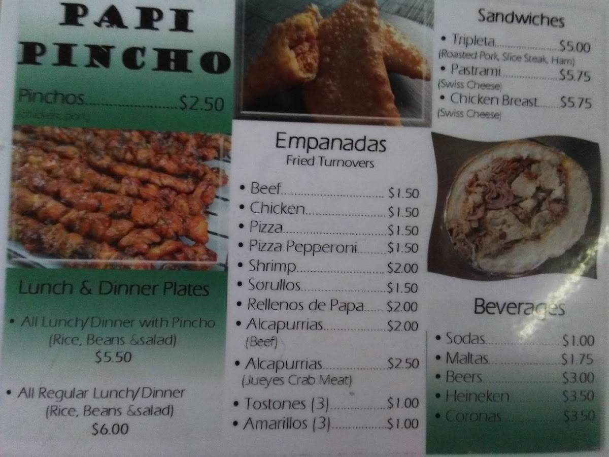 Menu at Papi Pincho "Como Tú Boricua" restaurant, Groveland