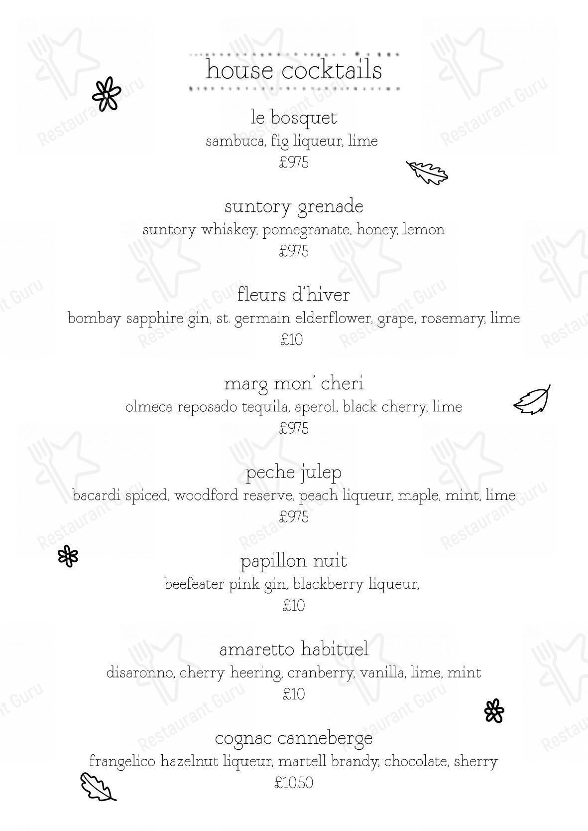Menu at Papillon - Hope Street restaurant, Liverpool