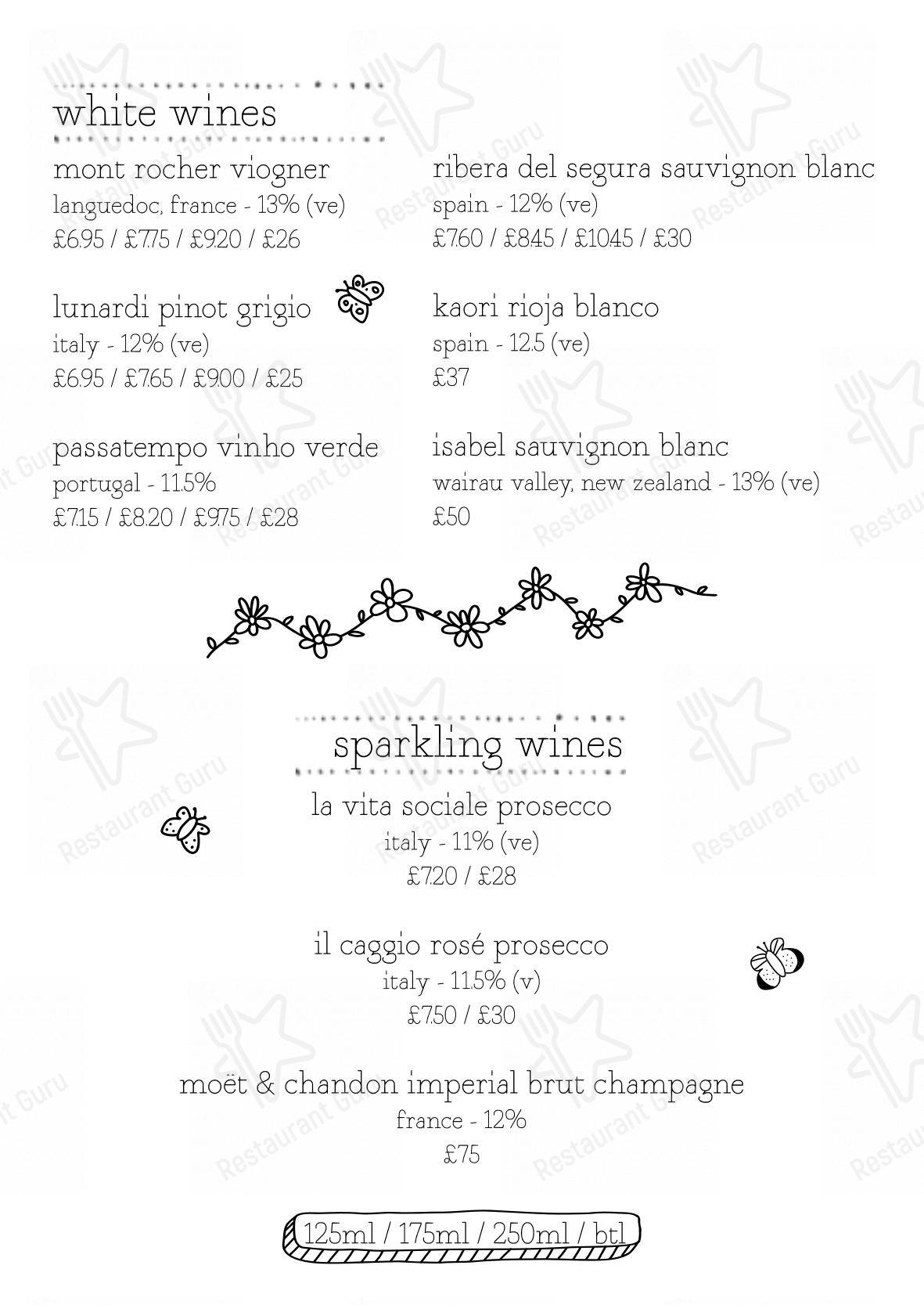 Menu at Papillon - Hope Street restaurant, Liverpool