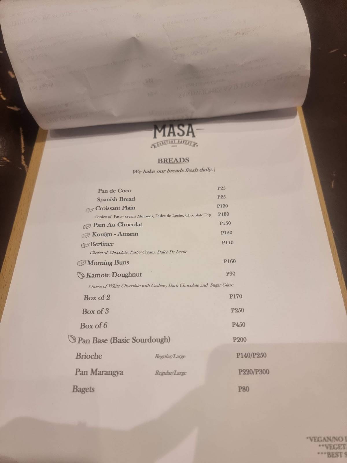 Menu at Masa Bakehouse BF homes cafe, Parañaque