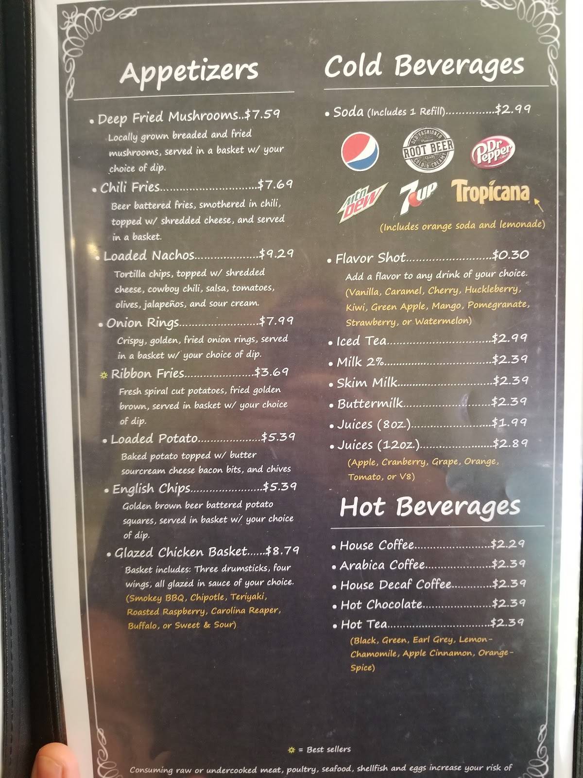 Menu at Paradise Cafe, Fillmore