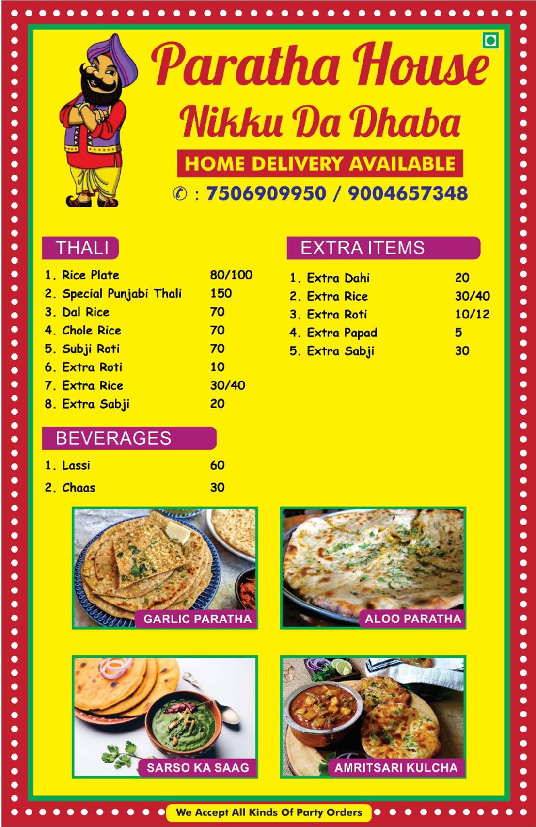 Menu at Paratha House Nikku Da Dhaba, Thane