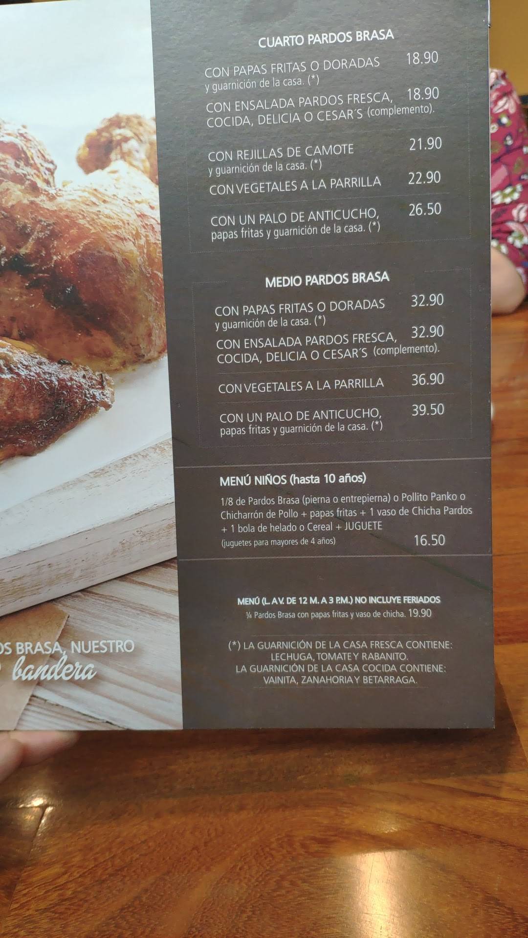 Carta del restaurante Pardos Chicken, Lima, Av. El Golf Los Incas 498 ...