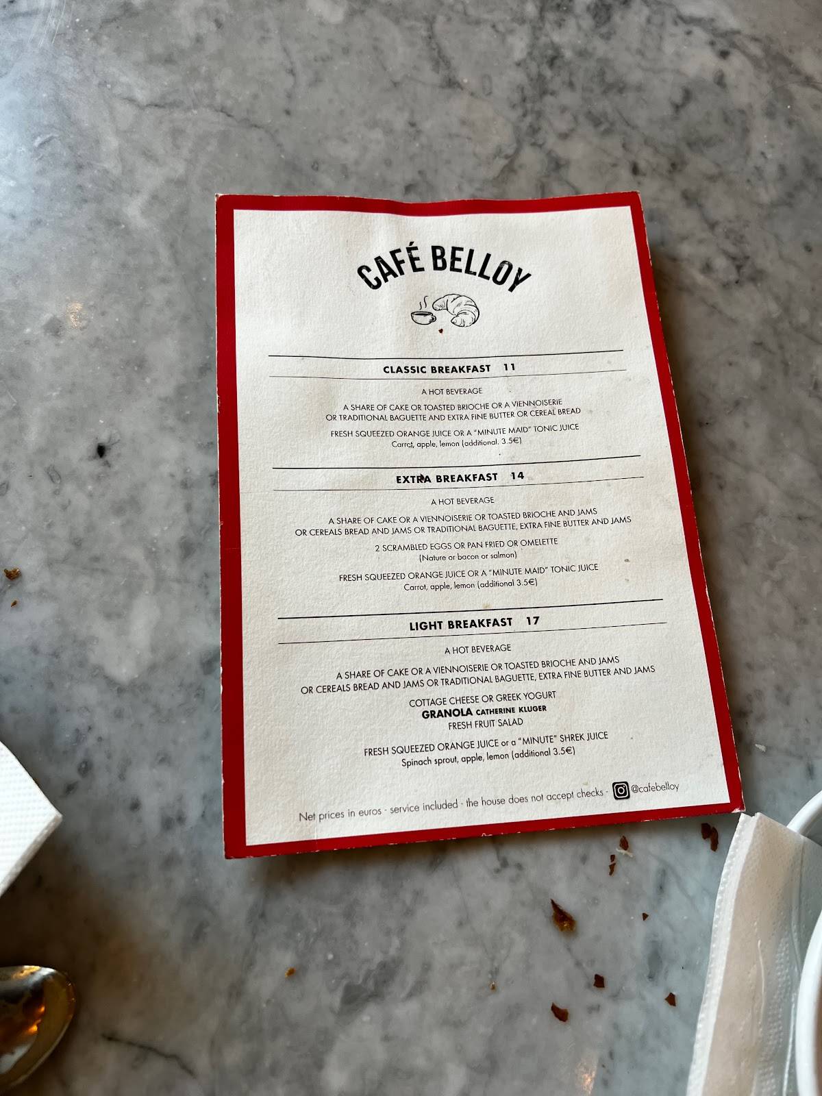 Menu at Café Belloy, Paris