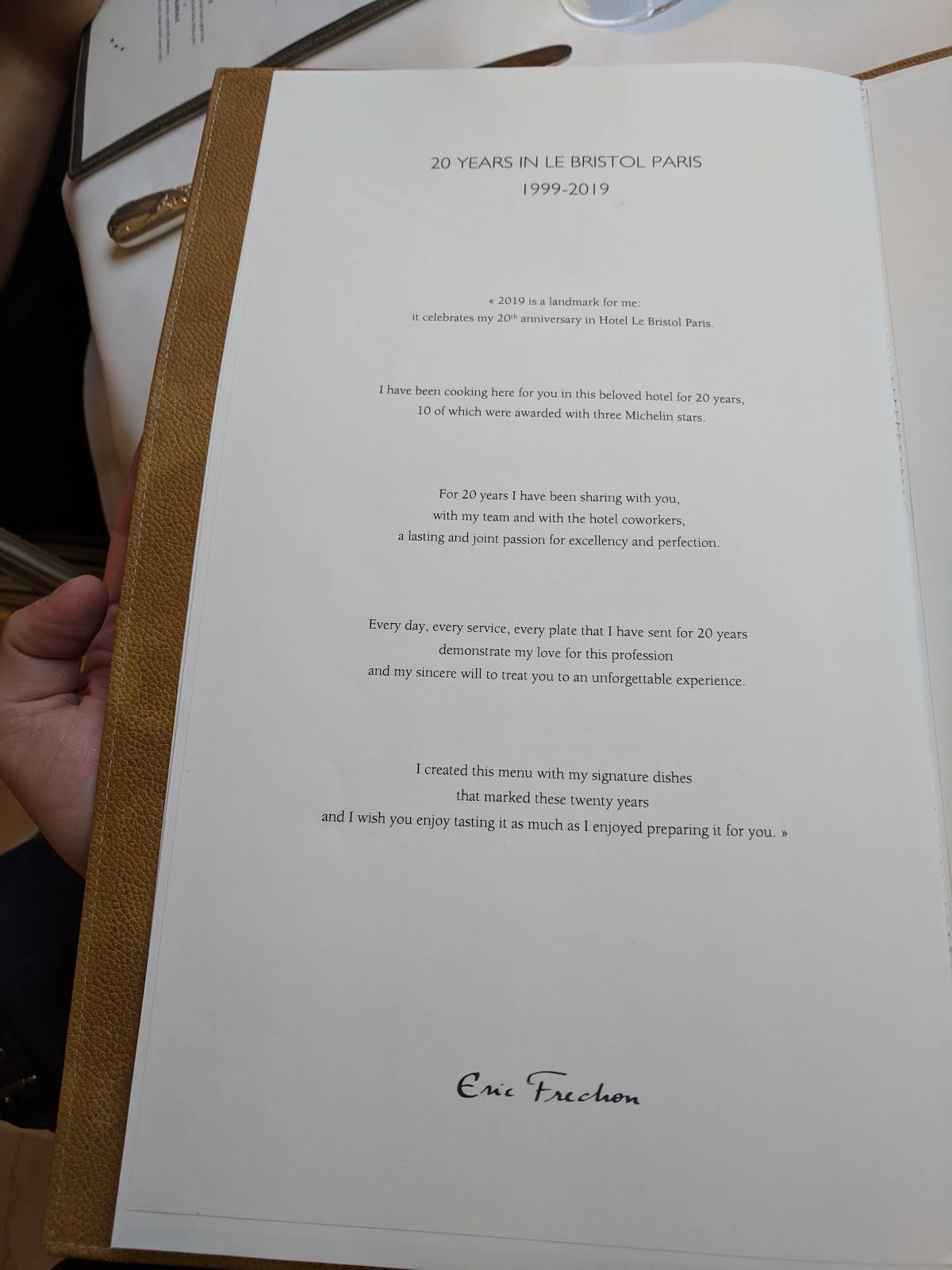Menu at Epicure restaurant, Paris, 112 Rue du Faubourg Saint-Honoré