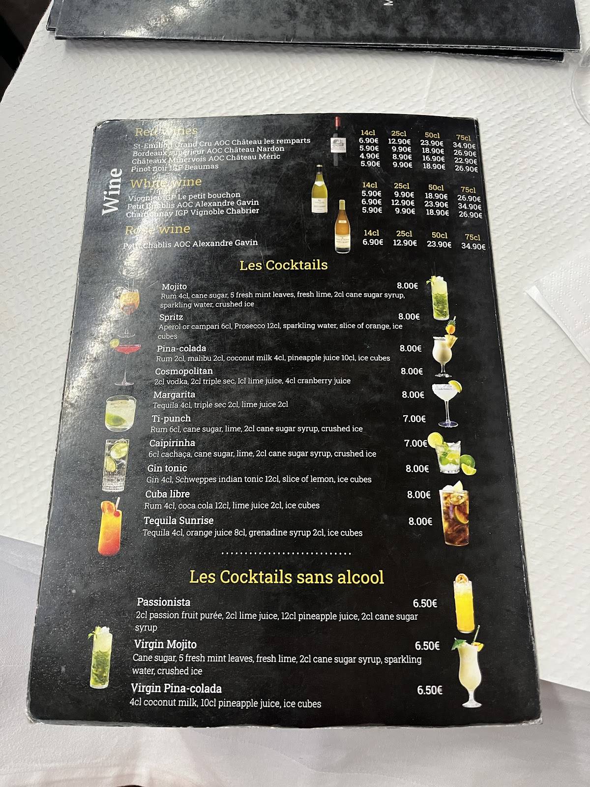 Menu at La Maison du Boulevard restaurant, Paris