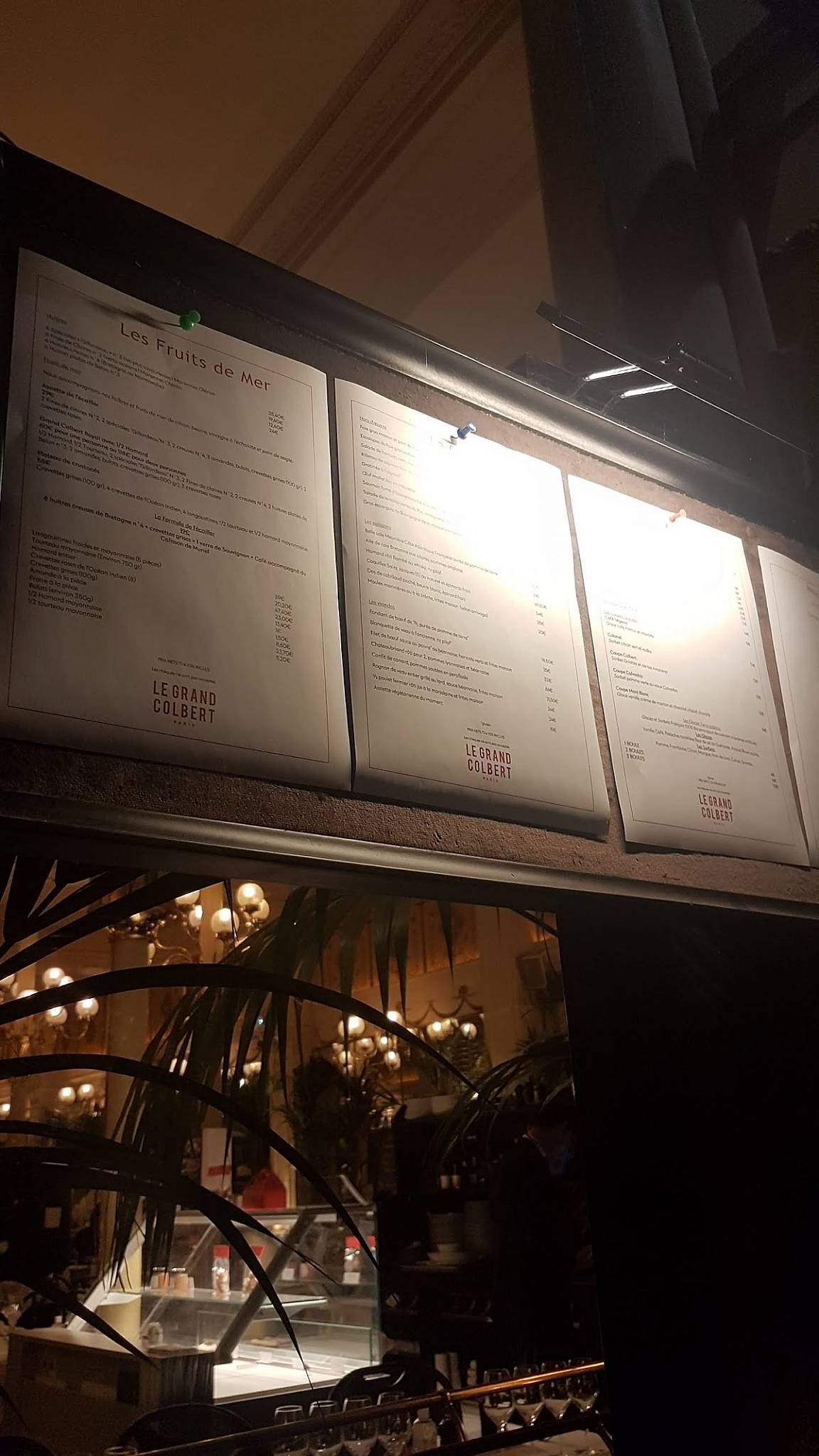 Menu at Le Grand Colbert restaurant, Paris, 2 Rue Vivienne
