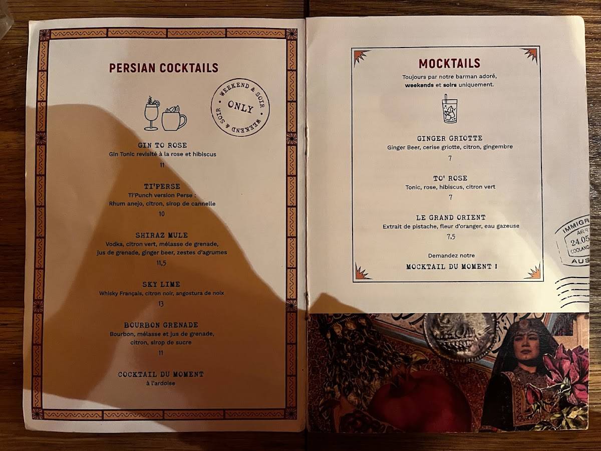 Menu au Namak - Restaurant Perse, Paris