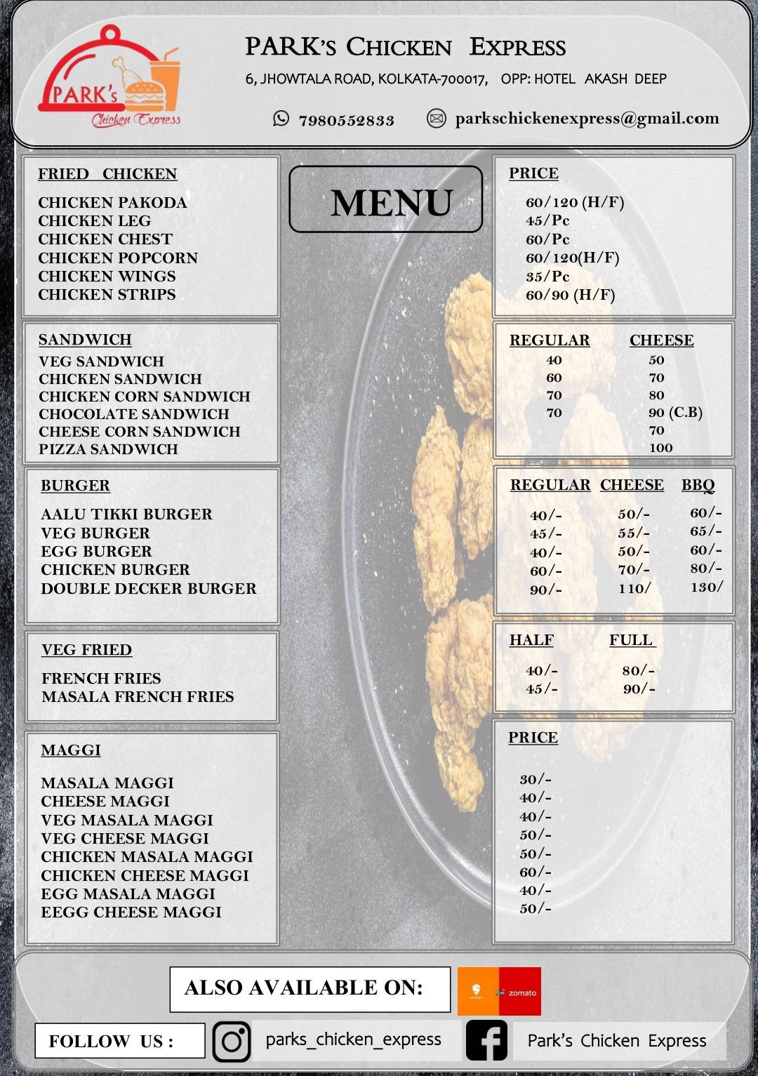 Menu at Parks Chicken Express, Kolkata