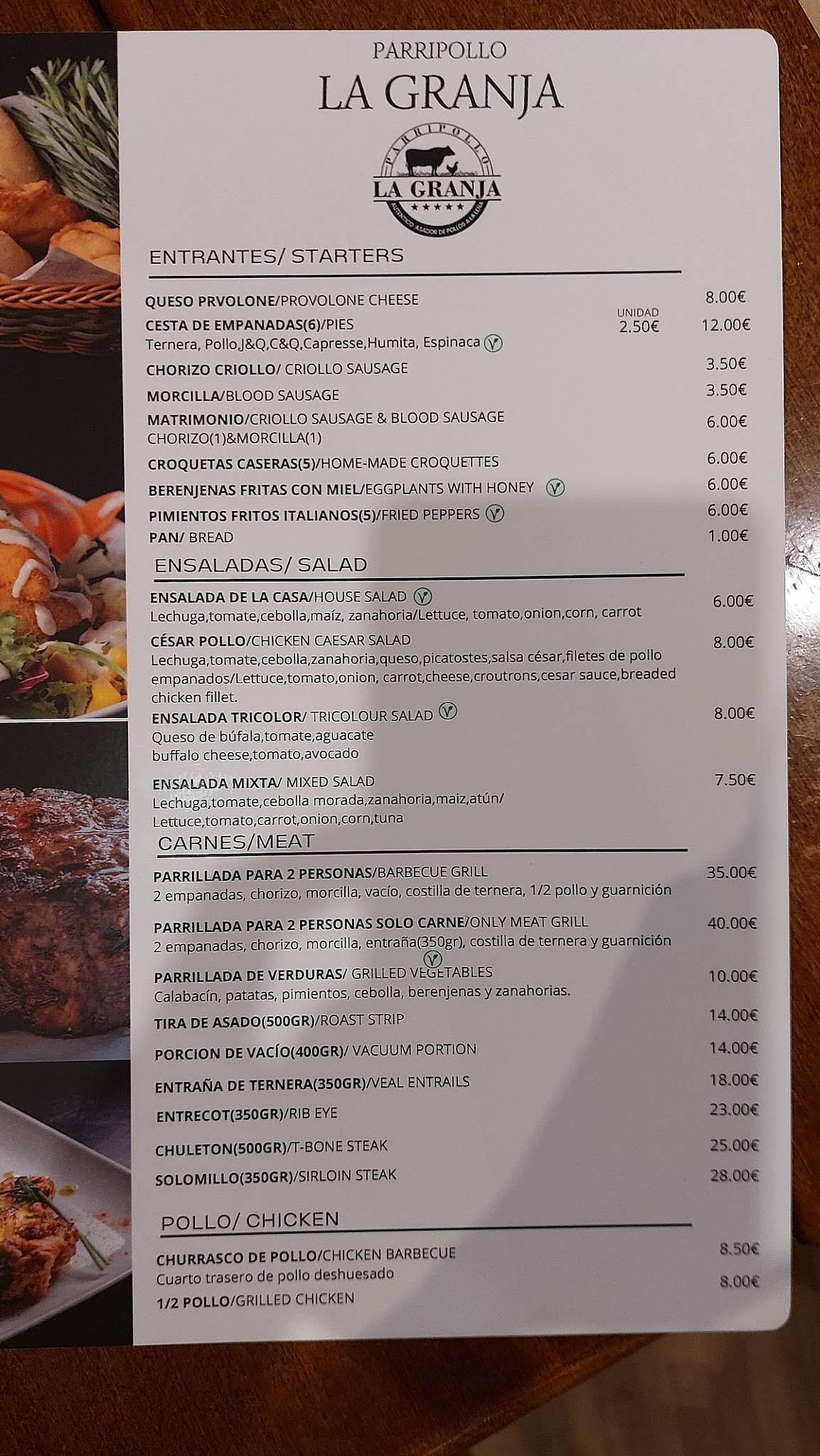 Carta del restaurante Parripollo la Granja, Fuengirola, C. Vencejo
