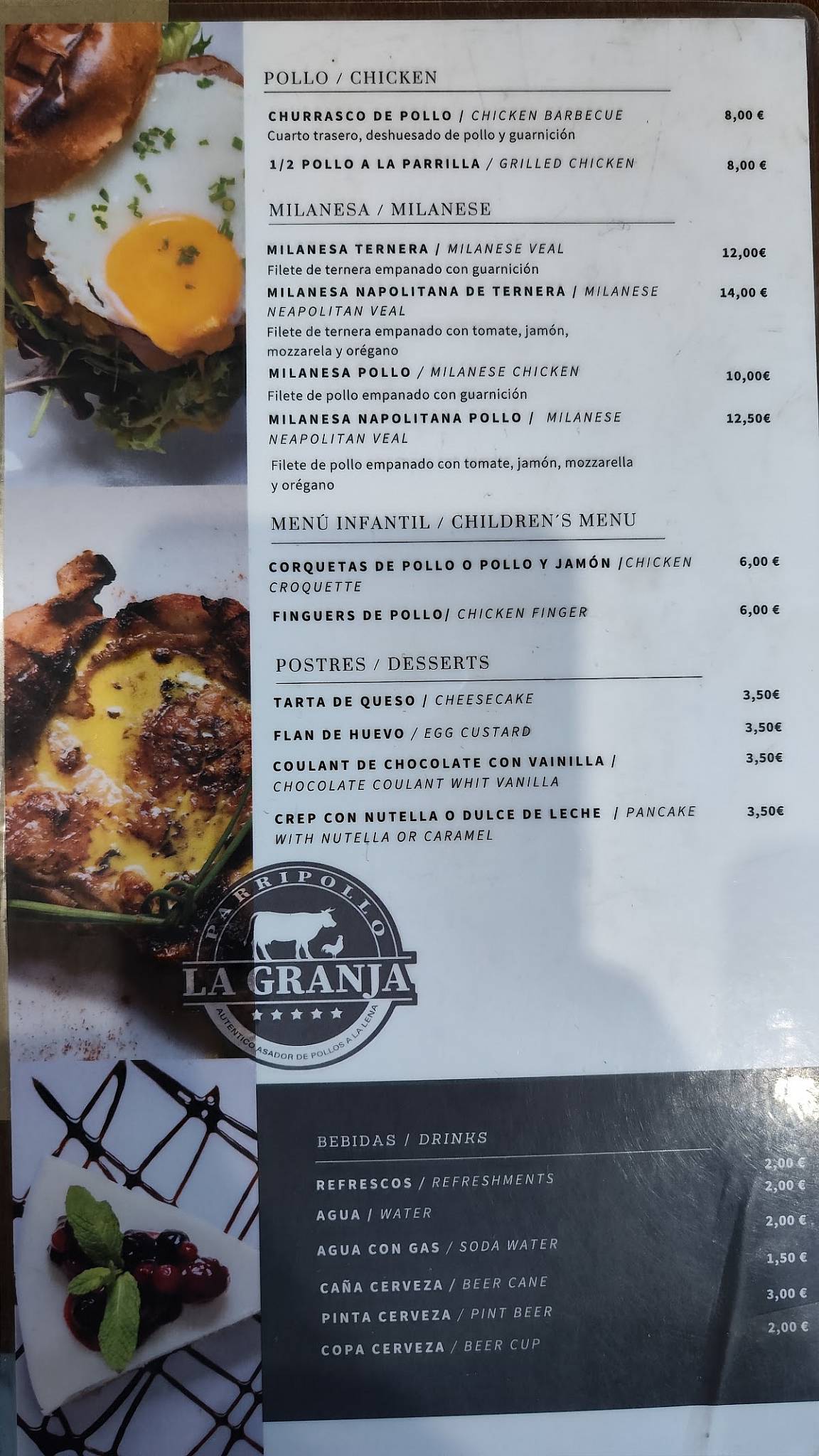 Carta del restaurante Parripollo la Granja, Fuengirola, C. Vencejo