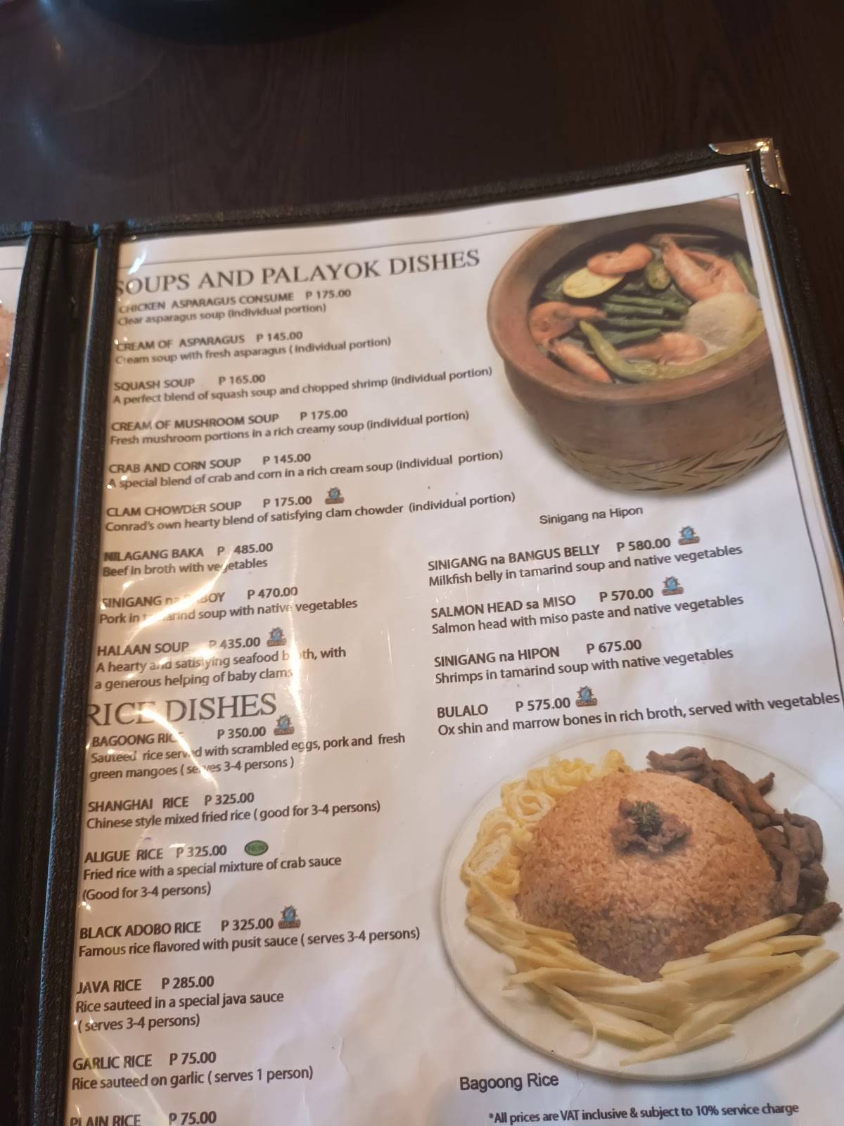 Menu at Conrad's Grille restaurant, Pasay