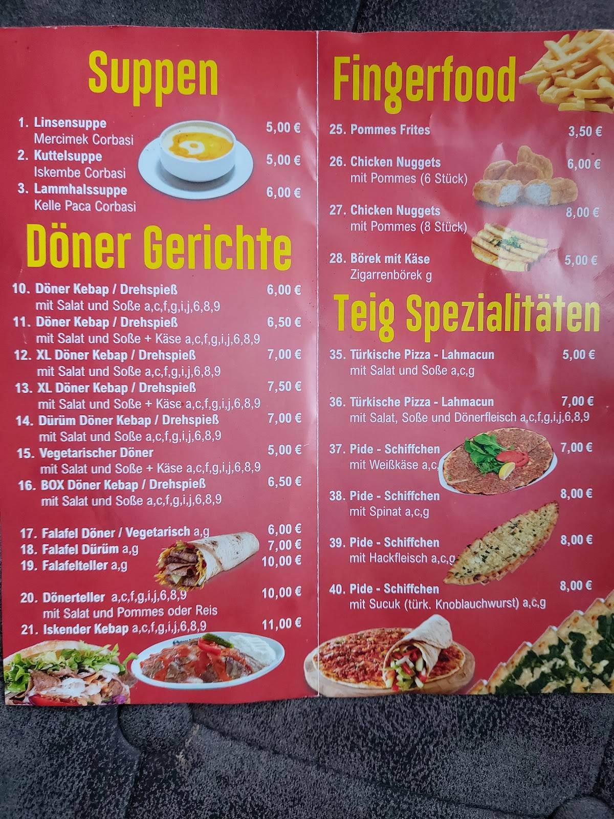 Speisekarte von Pasha’s Kebap Point restaurant, Hof