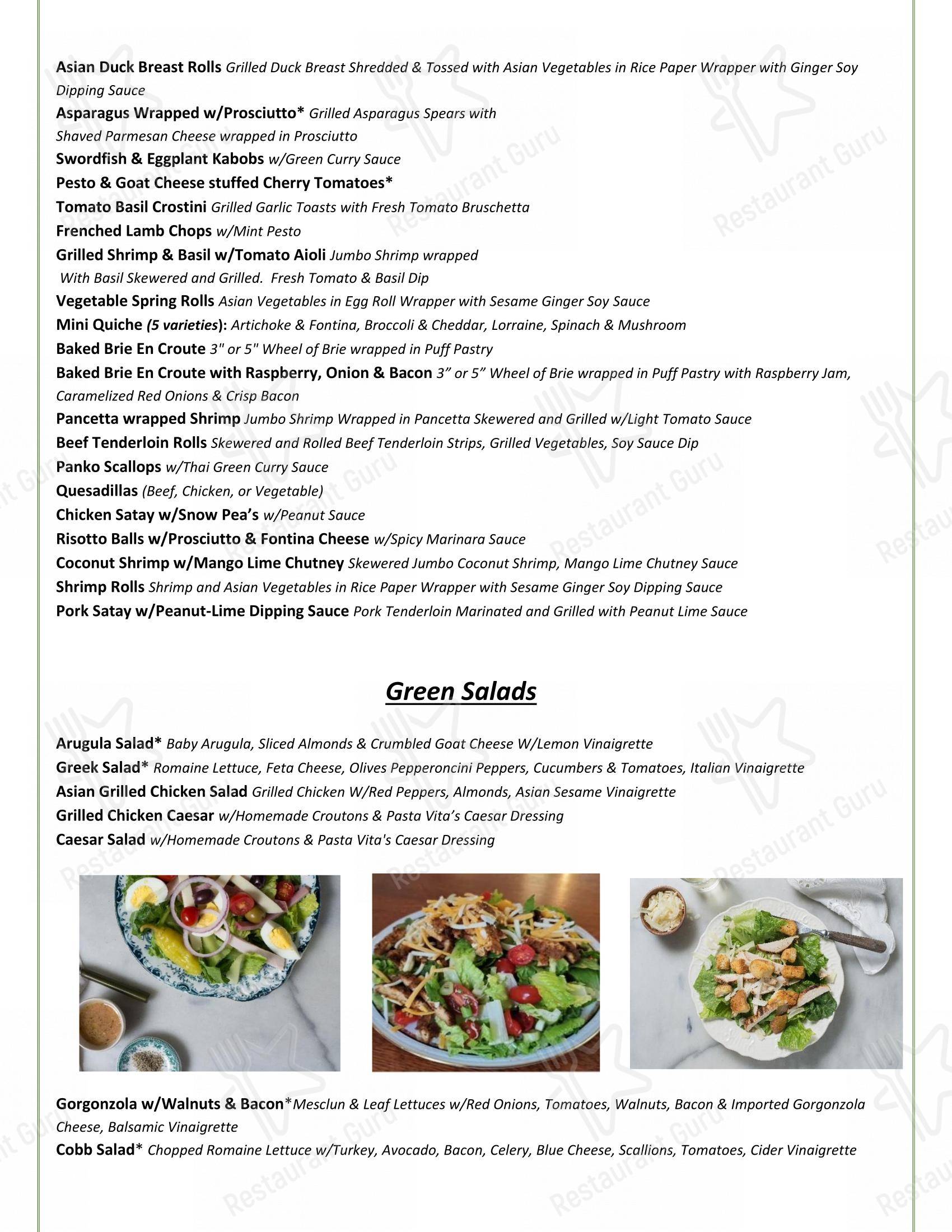 Menu at Pasta Vita restaurant, Old Saybrook, 225 Elm St