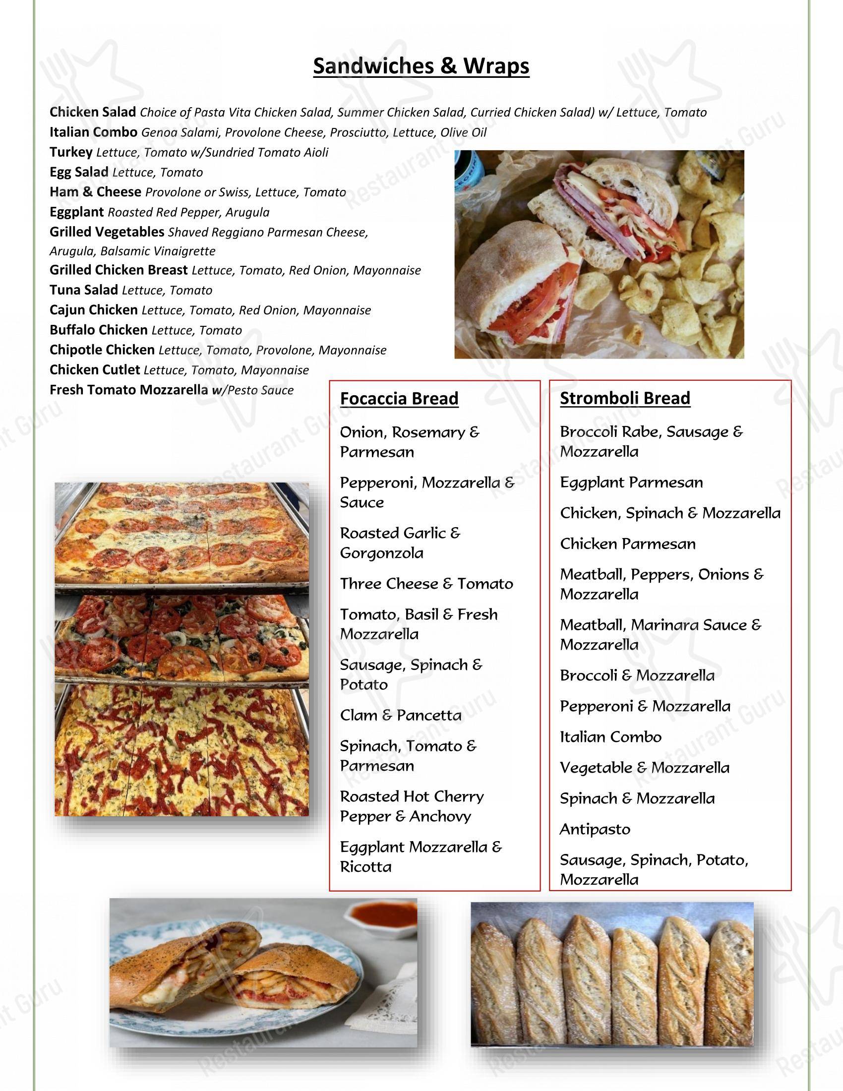 Menu at Pasta Vita restaurant, Old Saybrook, 225 Elm St