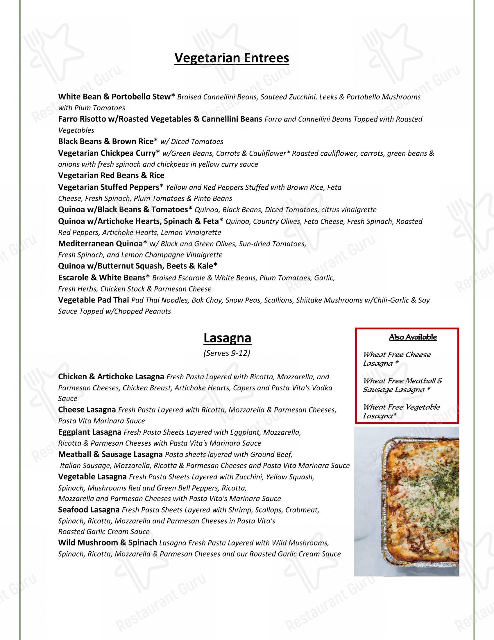 Menu at Pasta Vita restaurant, Old Saybrook, 225 Elm St