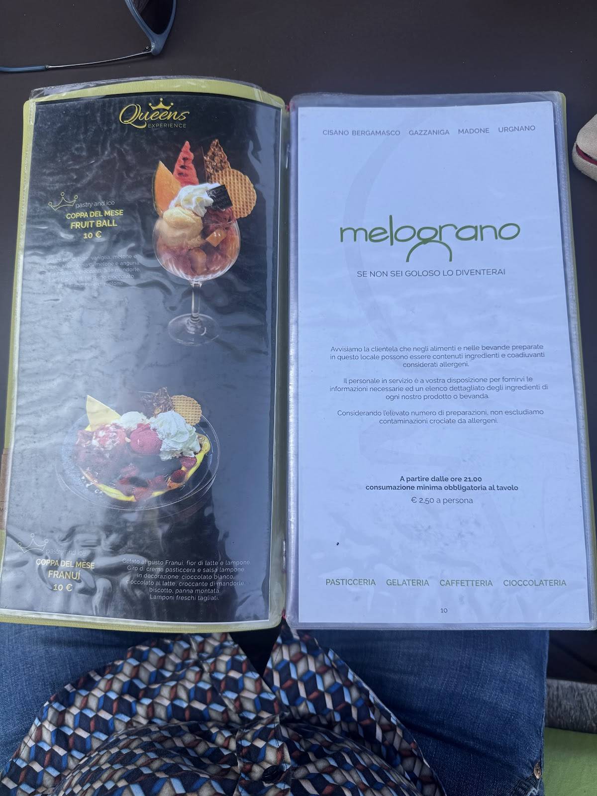 Menu da Melograno Pasticceria, Urgnano