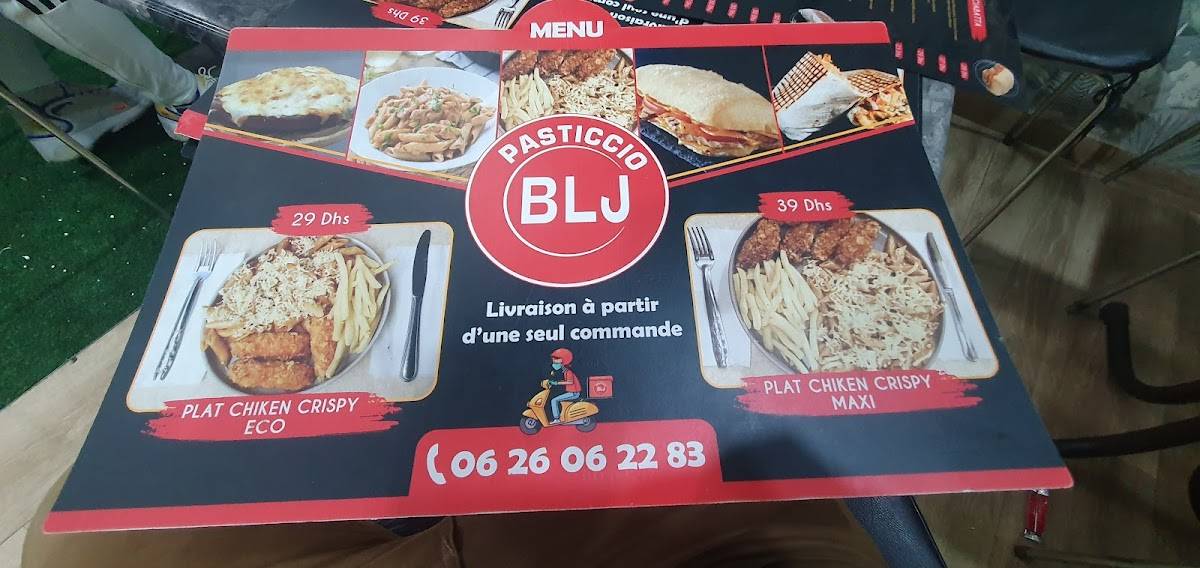 Menu au Pasticcio BLJ restaurant, Casablanca