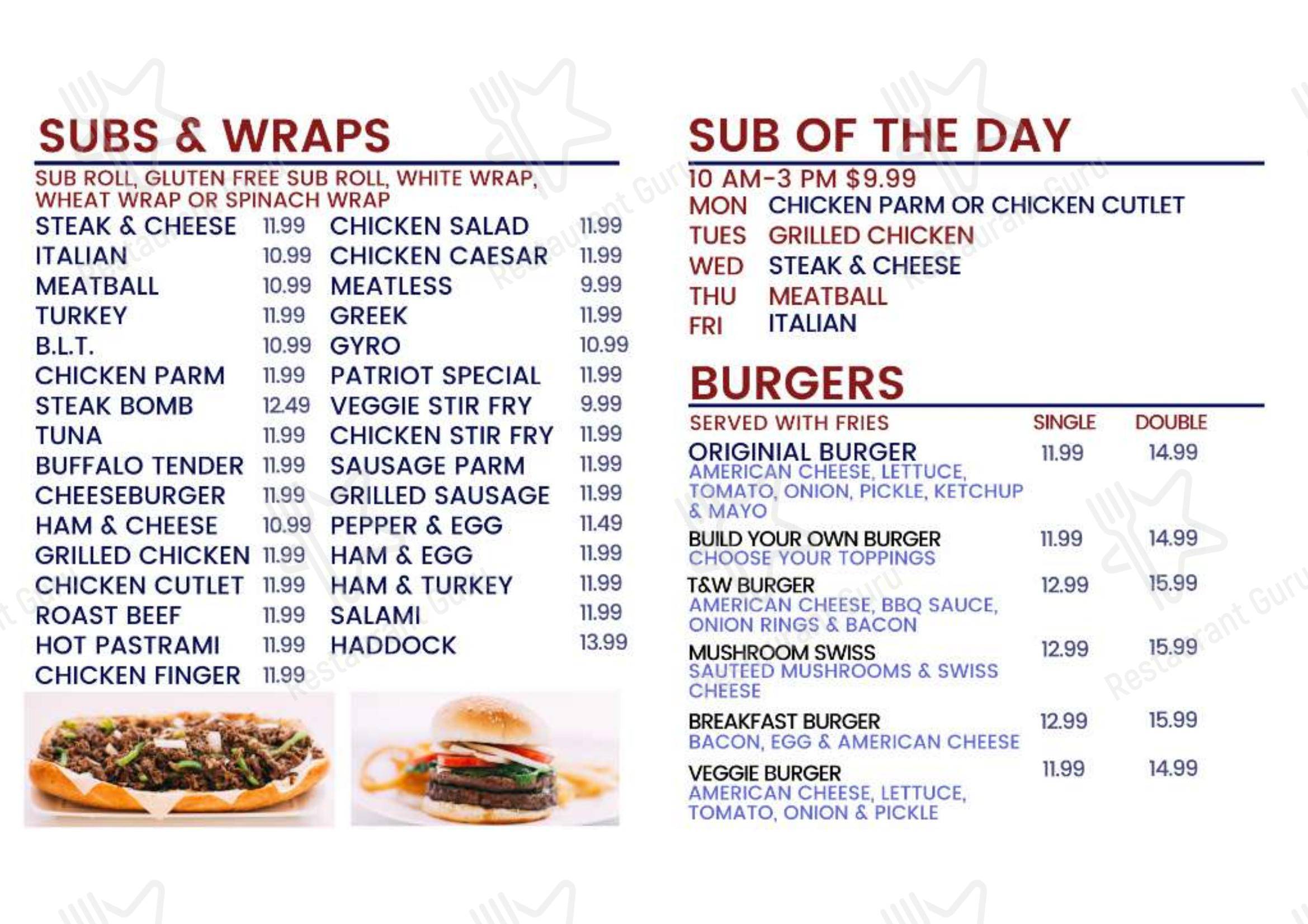 Menu at Patriot Pizza & Subs pizzeria, Townsend