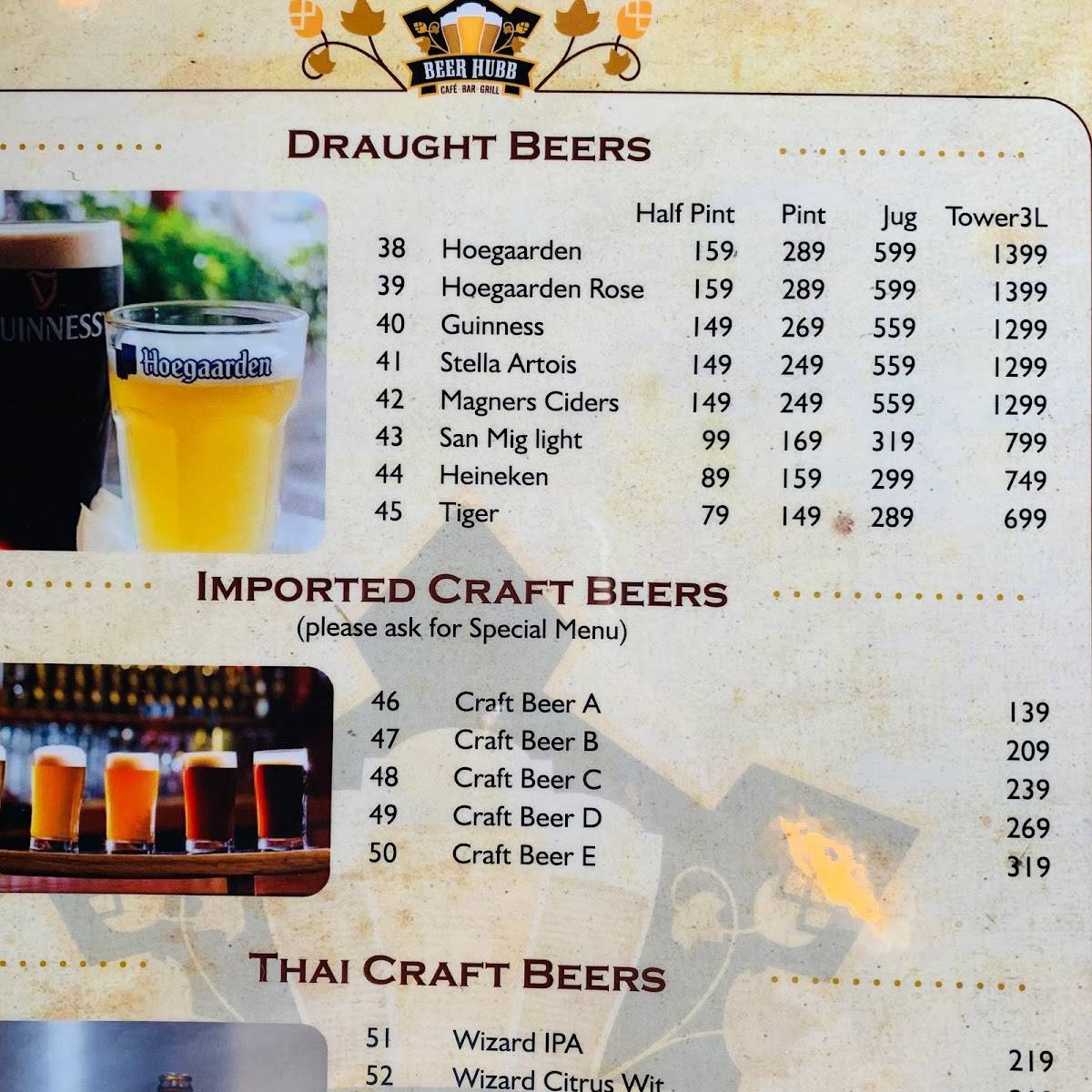 Menu at Beer Hubb (Soi Buakhao Branch) restaurant, Pattaya City