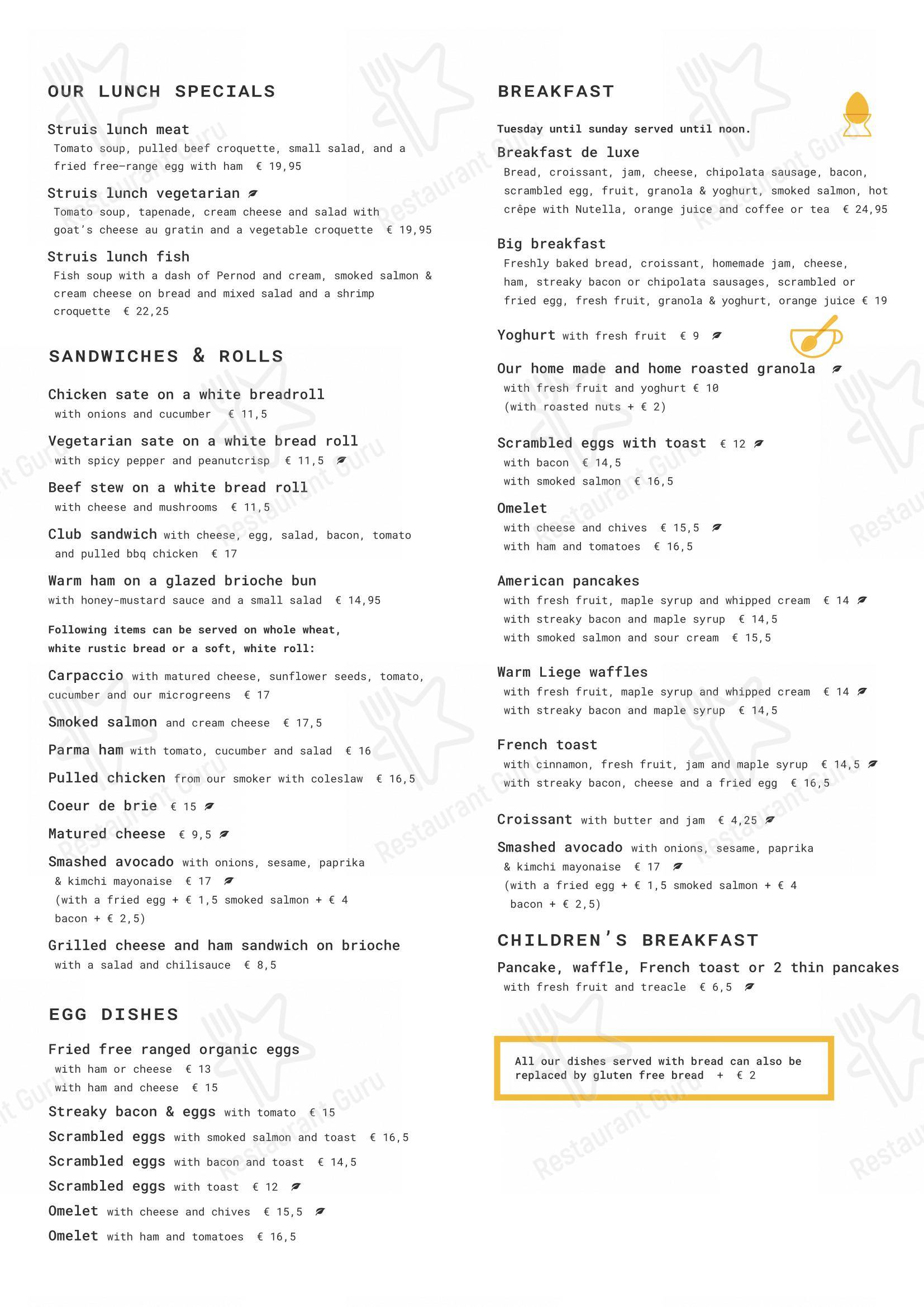Menu at Paviljoen Struis, Ridderkerk