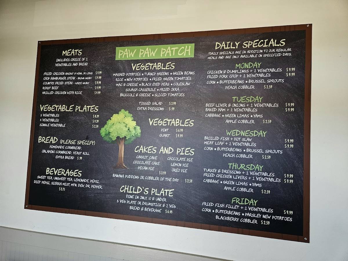 Menu at Paw Paw Patch restaurant, Homewood
