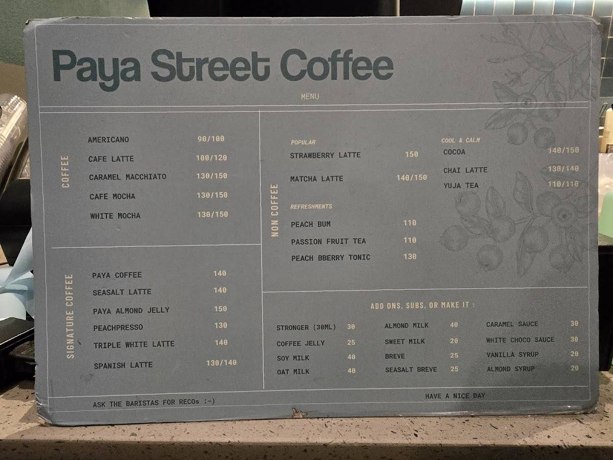 Carta de Paya Street Coffee New Point Mall Branch, Angeles