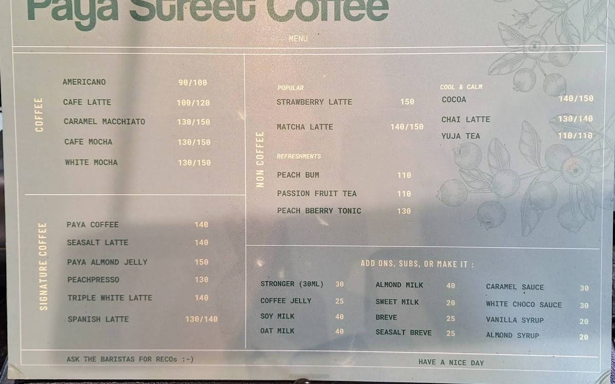 Carta de Paya Street Coffee New Point Mall Branch, Angeles