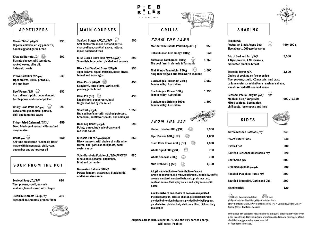Menu at Pebbles Bar and Grill, Sattahip