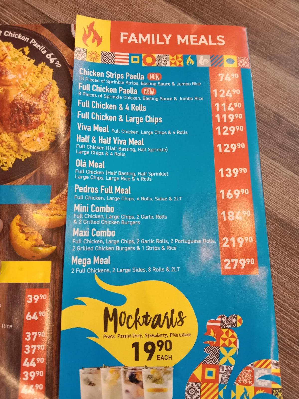 Menu at Pedros Promenade Mall restaurant, Cape Town