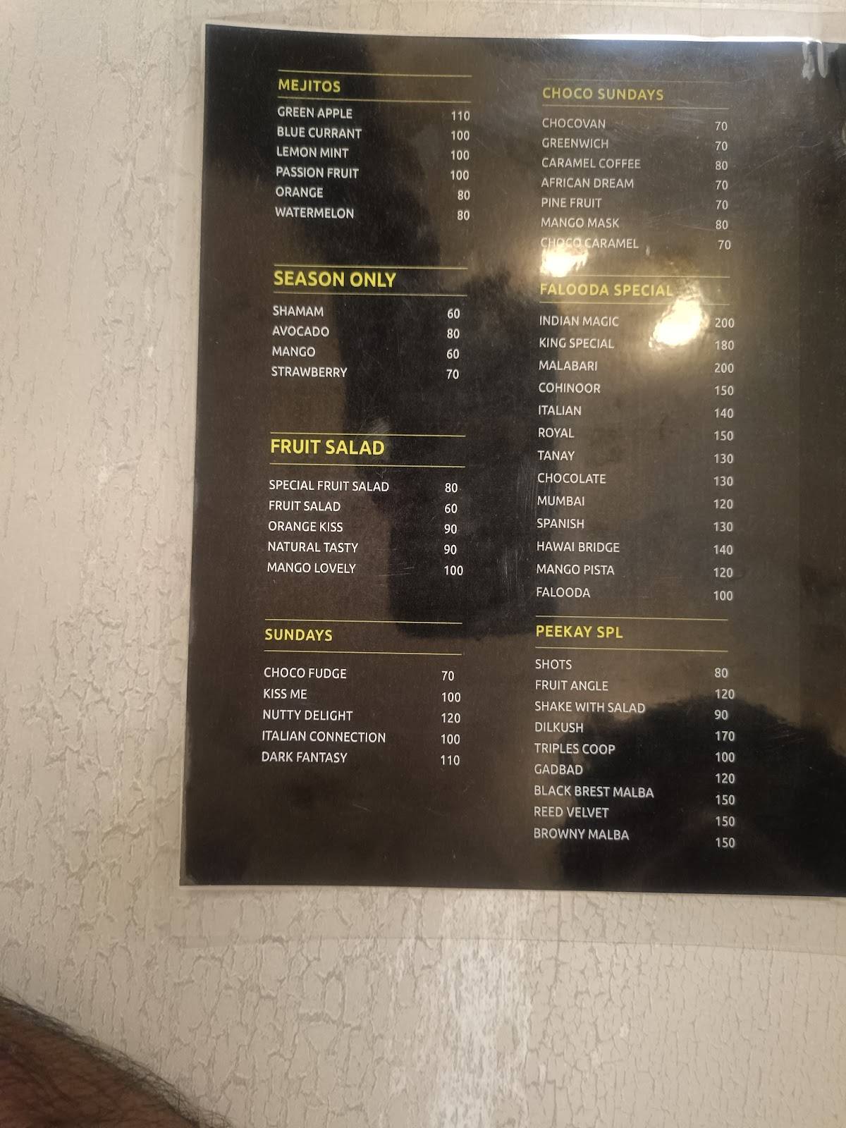 Menu at Pee Kay Bakers and Cafe, Thiruvilwamala