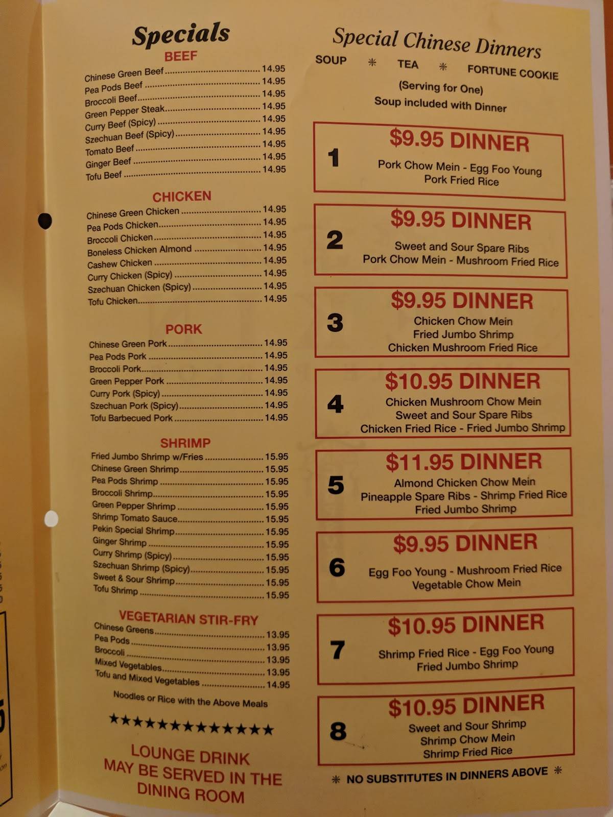 Menu at Pekin Noodle Parlor restaurant, Butte