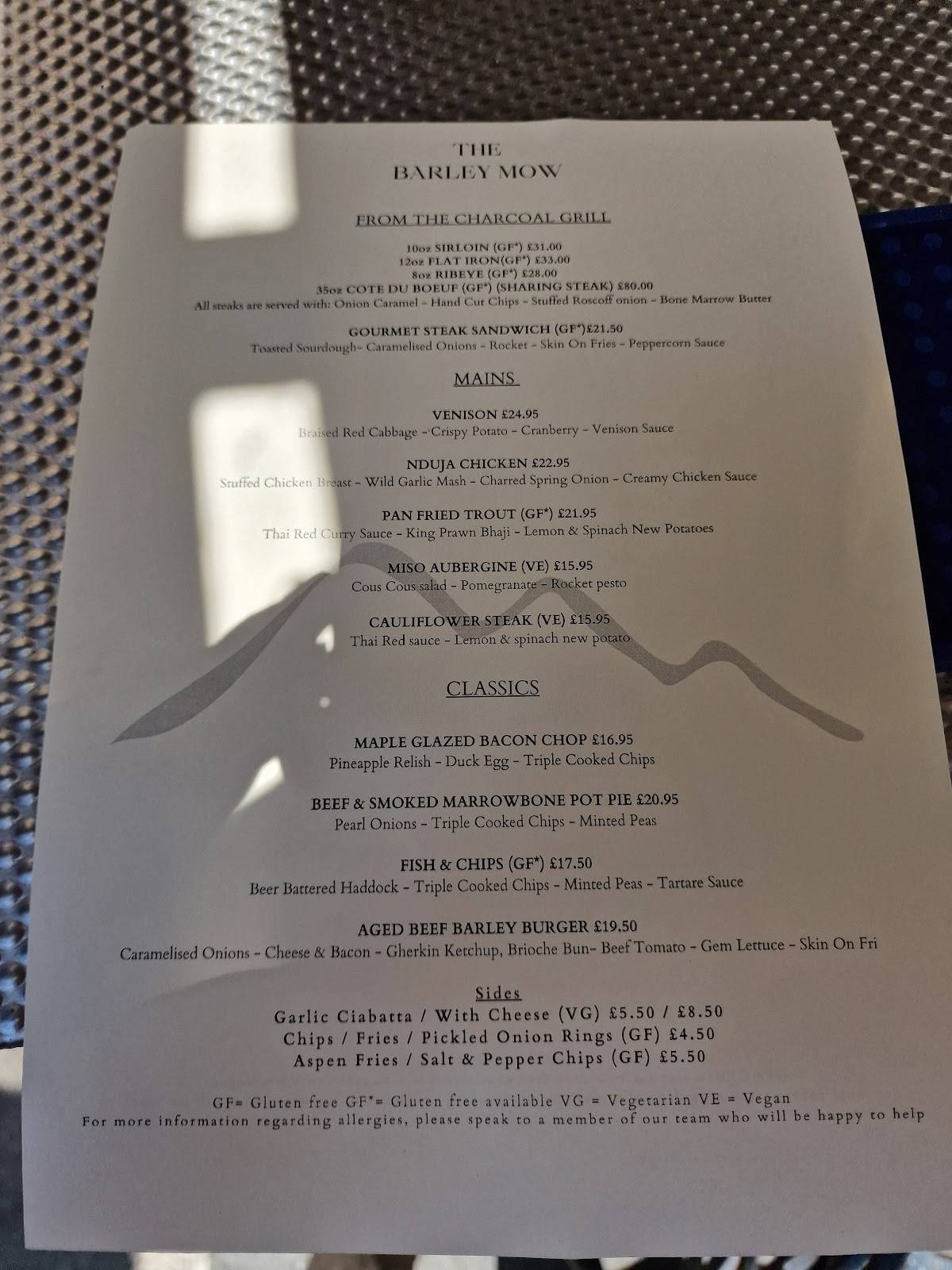 Menu at Pendle Inn pub & bar, Burnley, Barley Ln