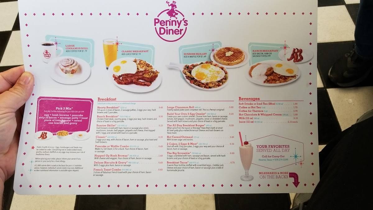 Menu at Penny's Diner restaurant, Hearne