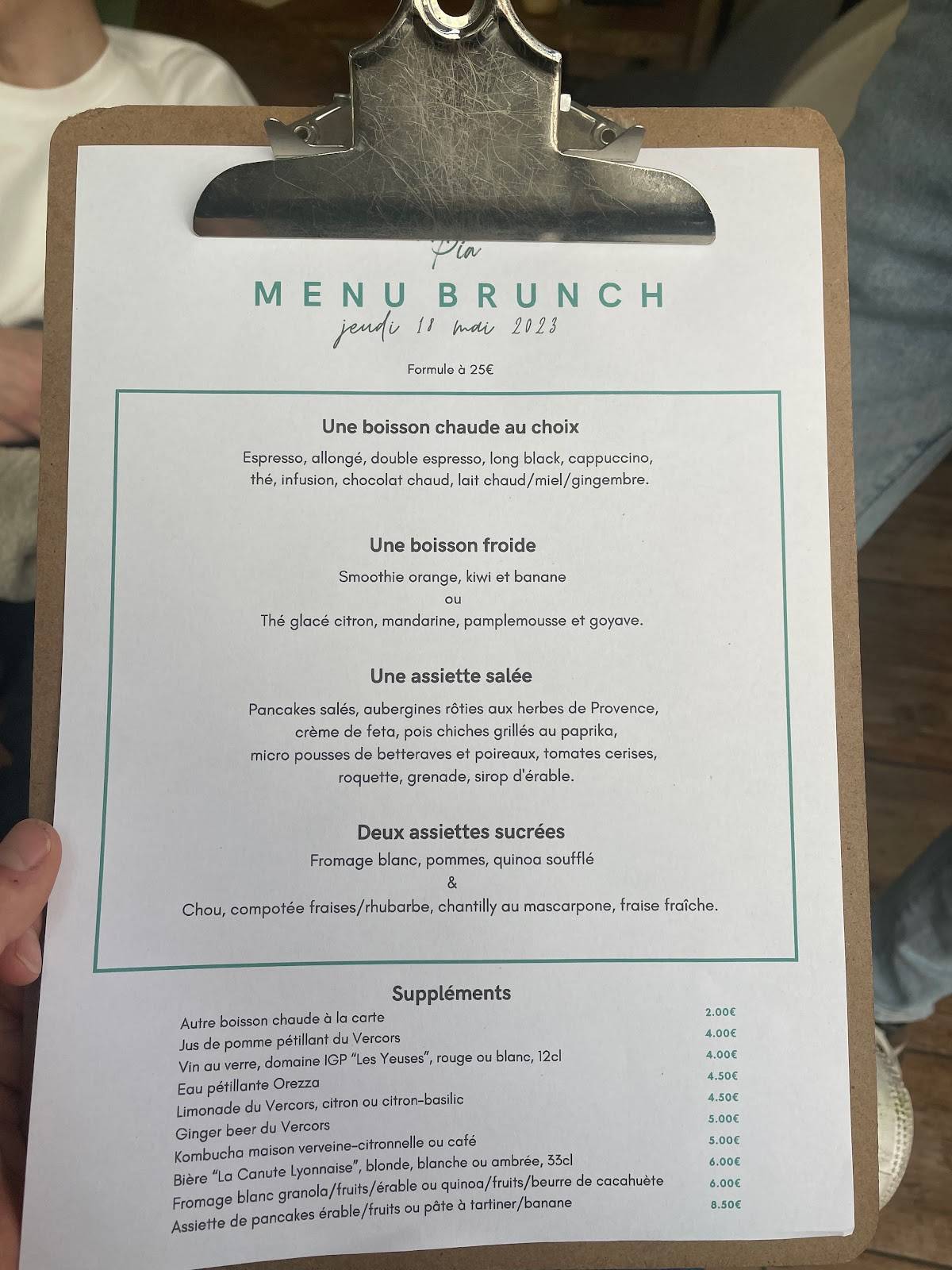 Menu au Pépée Pia restaurant, Lyon