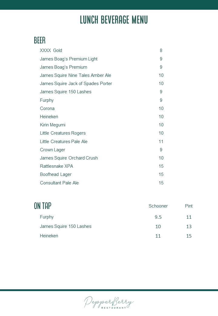 Menu at PepperBerry Restaurant, Darwin City