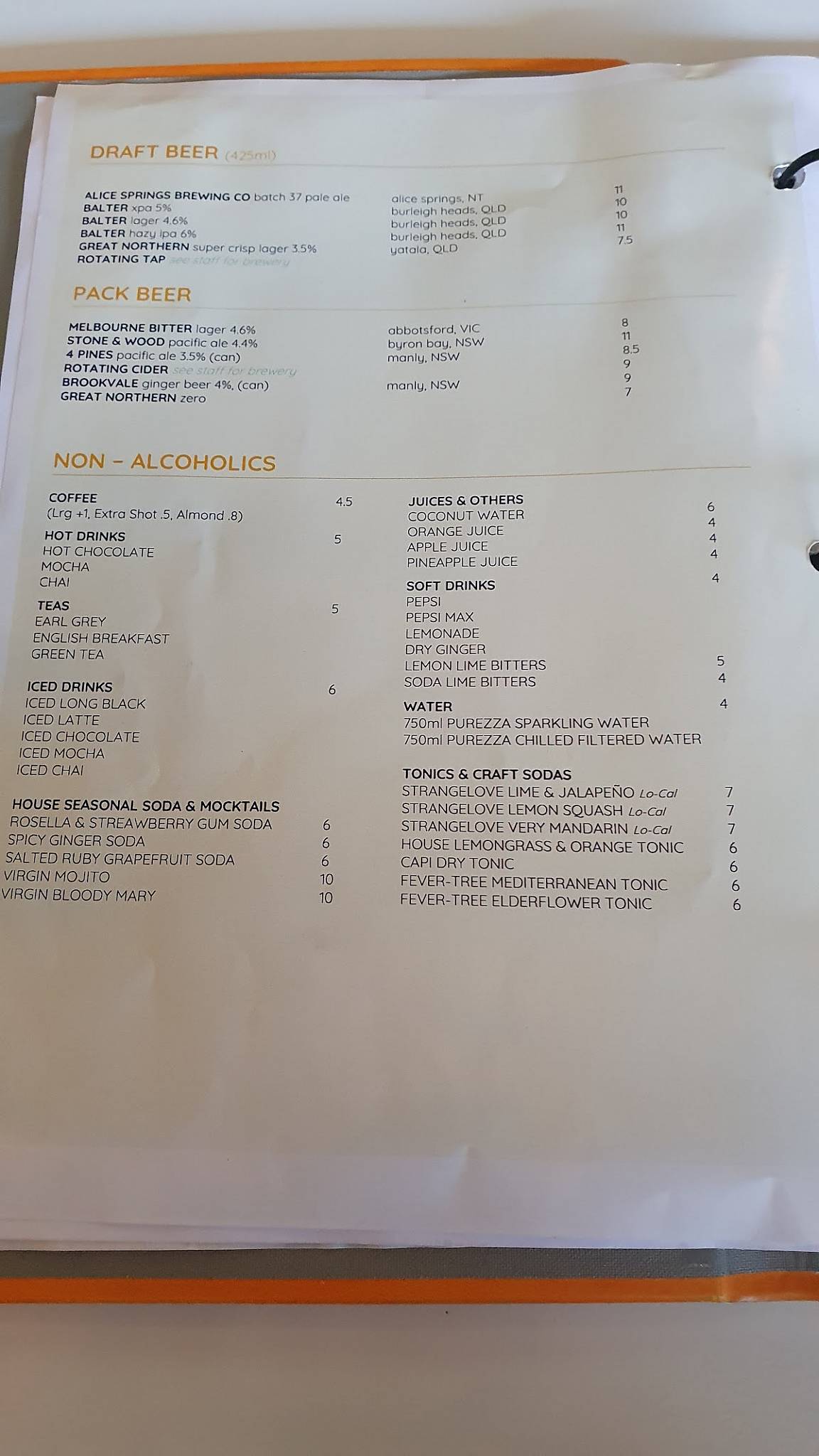 Menu at PepperBerry restaurant, Darwin City